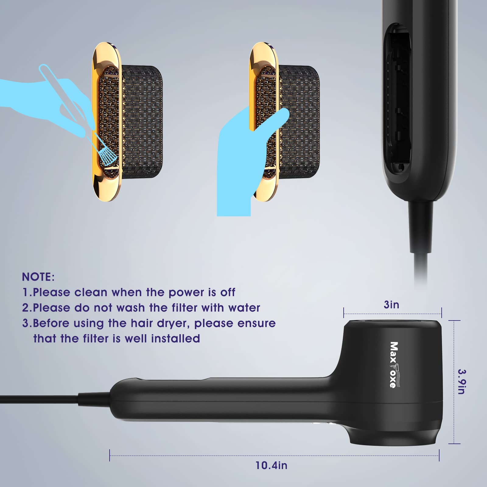 Ionic Hair Dryer, High Speed Blow Dryer, 110, 000 RPM Brushless Motor for Fast Drying, Low Noise, Memory Function, Reduce Frizz, Professional Hairdryer with Magnetic Nozzles, Diffuser for Home, Salon