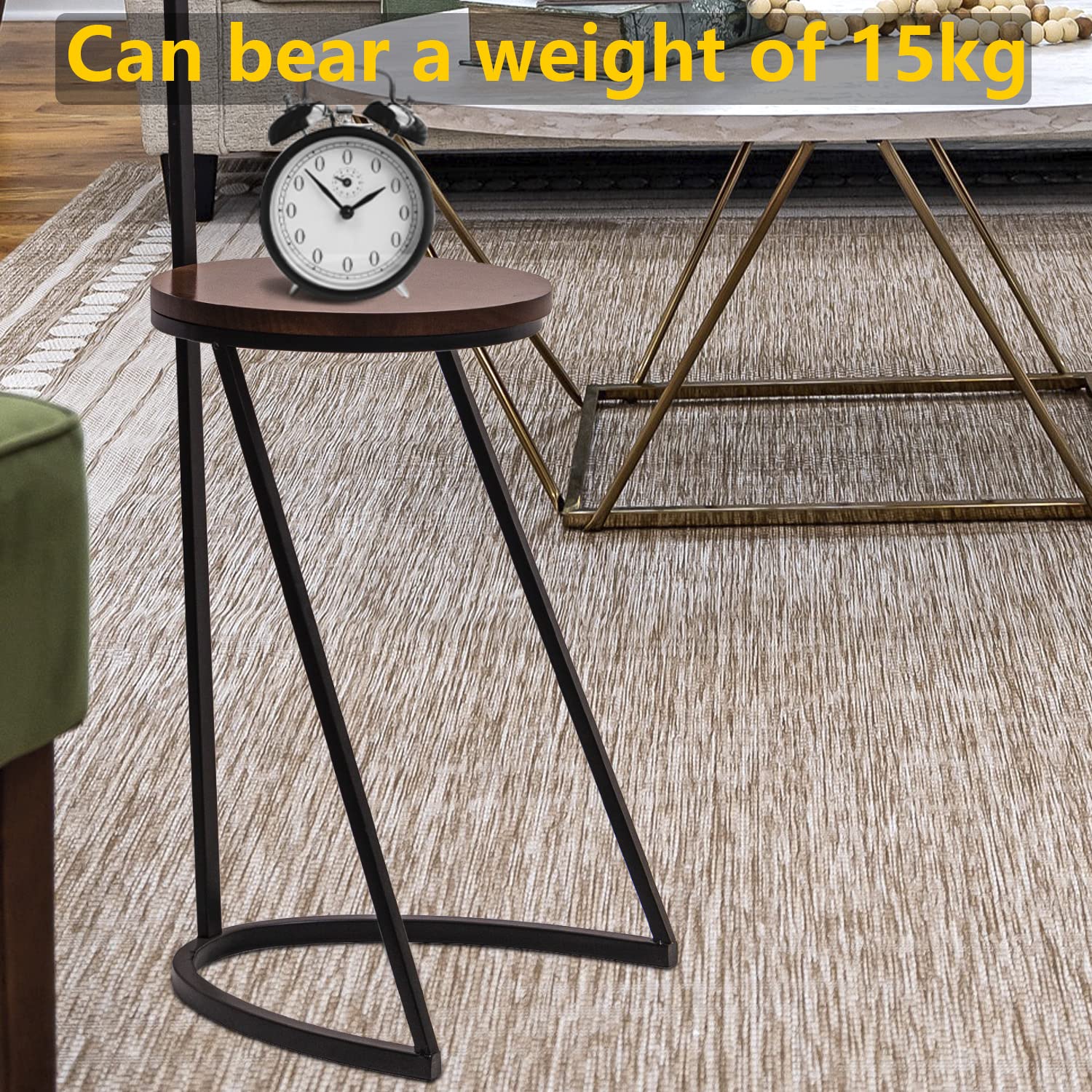 Nightstand End Table with Standing Reading Light, Rustic Brown Shade Fabric Shade Floor Lamp with Side Table, 2 in 1 Wood Bedside Floor Light for Living Room Sofa Bedroom Guest Room, 65" H (No Bulb)
