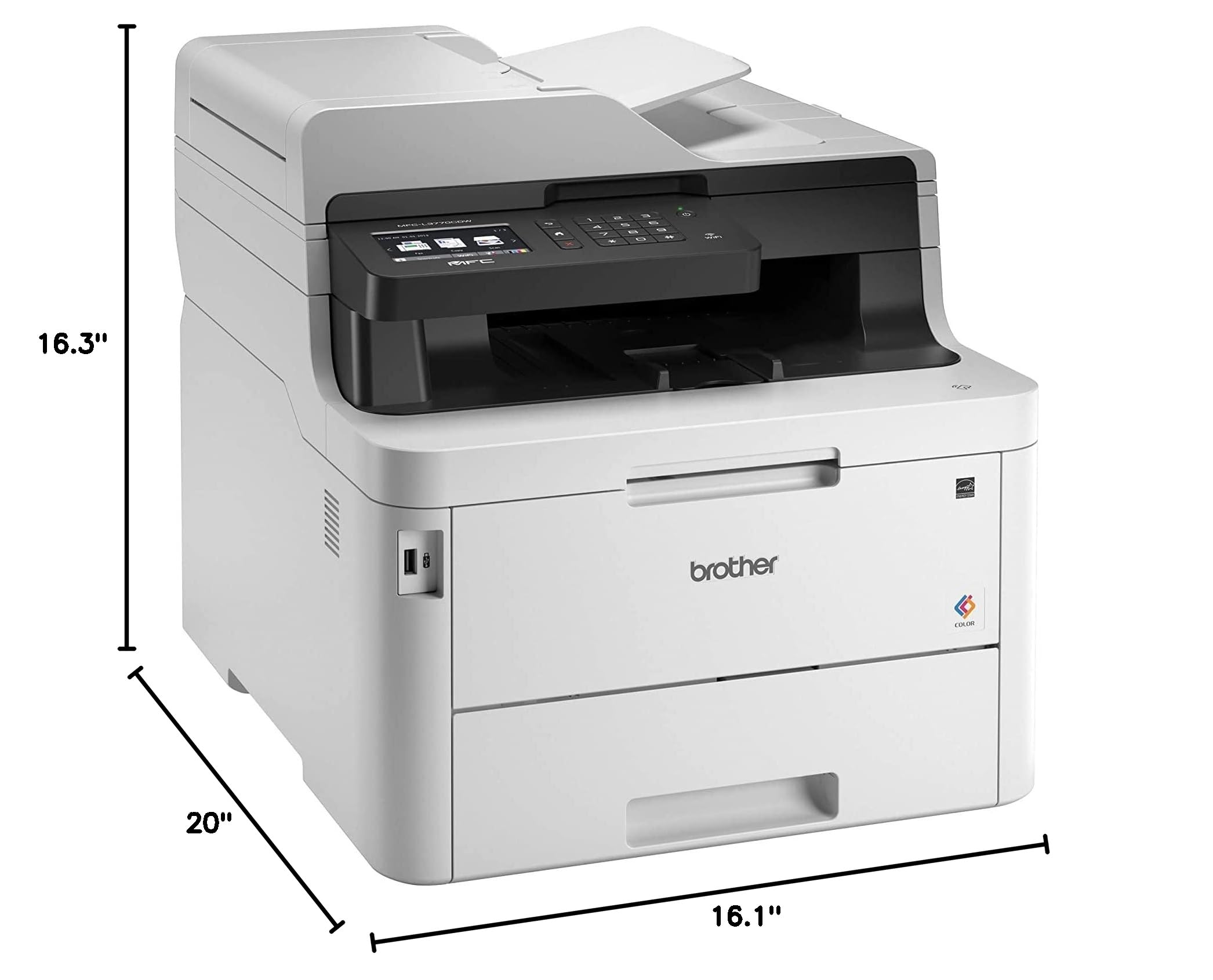 Brother MFC-L3770CDW Wireless Color All-in-One Laser Printer, Auto 2-Sided Printing, 3.7 Inch Color Touchscreen, Print Scan Copy, 30-Sheet Capacity, Bundle with JAWFOAL Printer Cable