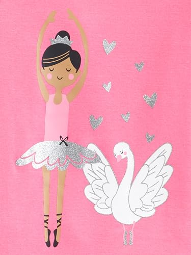 Simple Joys by Carter's Girls' Big 4-Piece Pajama Set (Cotton Top & Fleece Bottom), Black Ballerina/Light Pink/Pink Cow/Swans, 5
