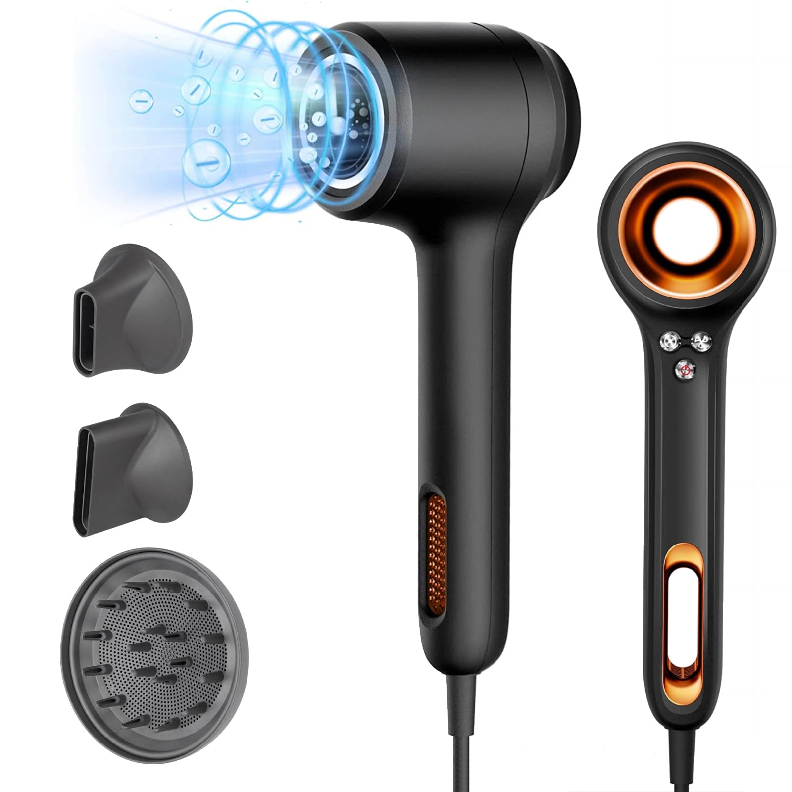 Ionic Hair Dryer, High Speed Blow Dryer, 110, 000 RPM Brushless Motor for Fast Drying, Low Noise, Memory Function, Reduce Frizz, Professional Hairdryer with Magnetic Nozzles, Diffuser for Home, Salon