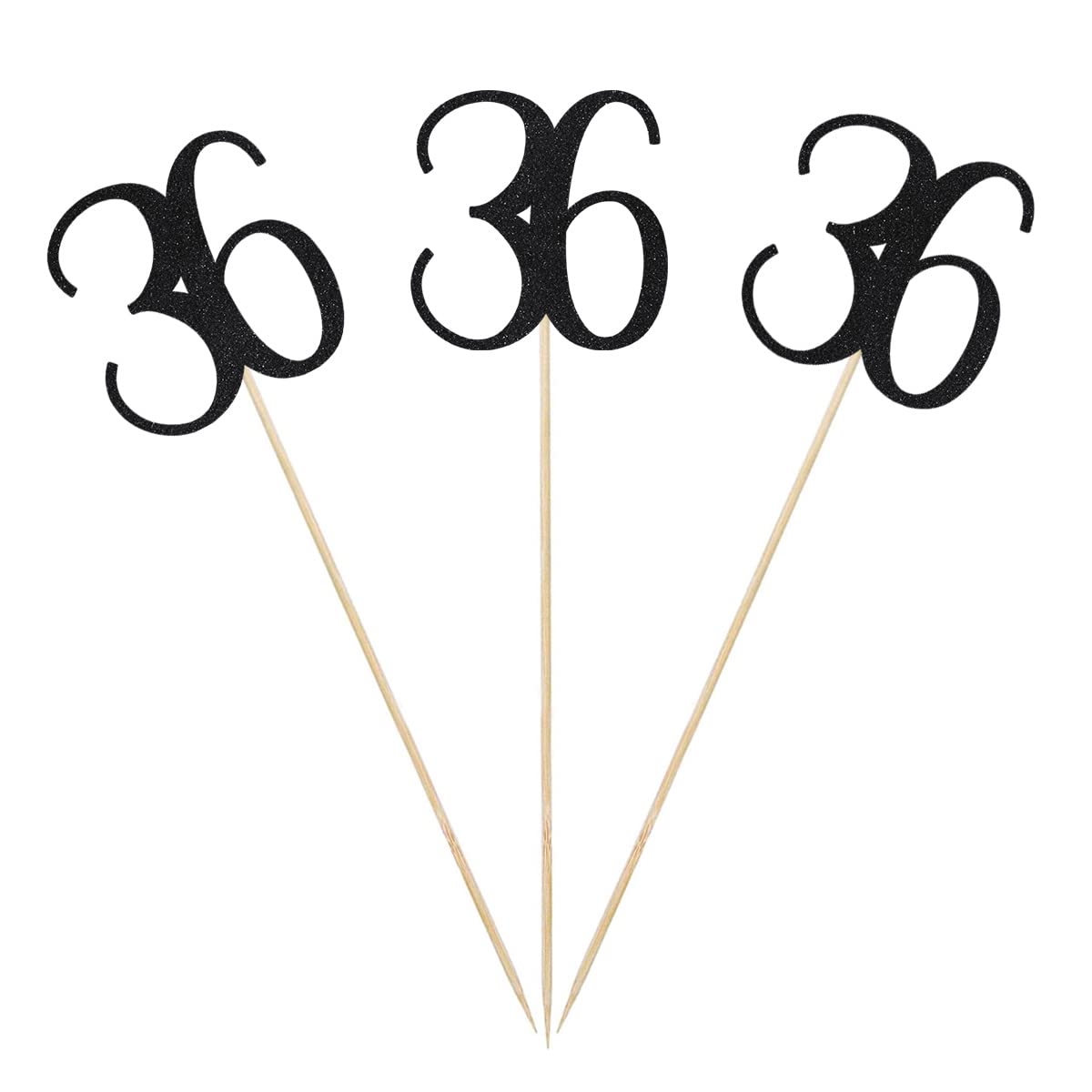 Black Glitter 36th Birthday Centerpiece Sticks, 12-Pack Number 36 Table Topper Anniversary Party Decorations