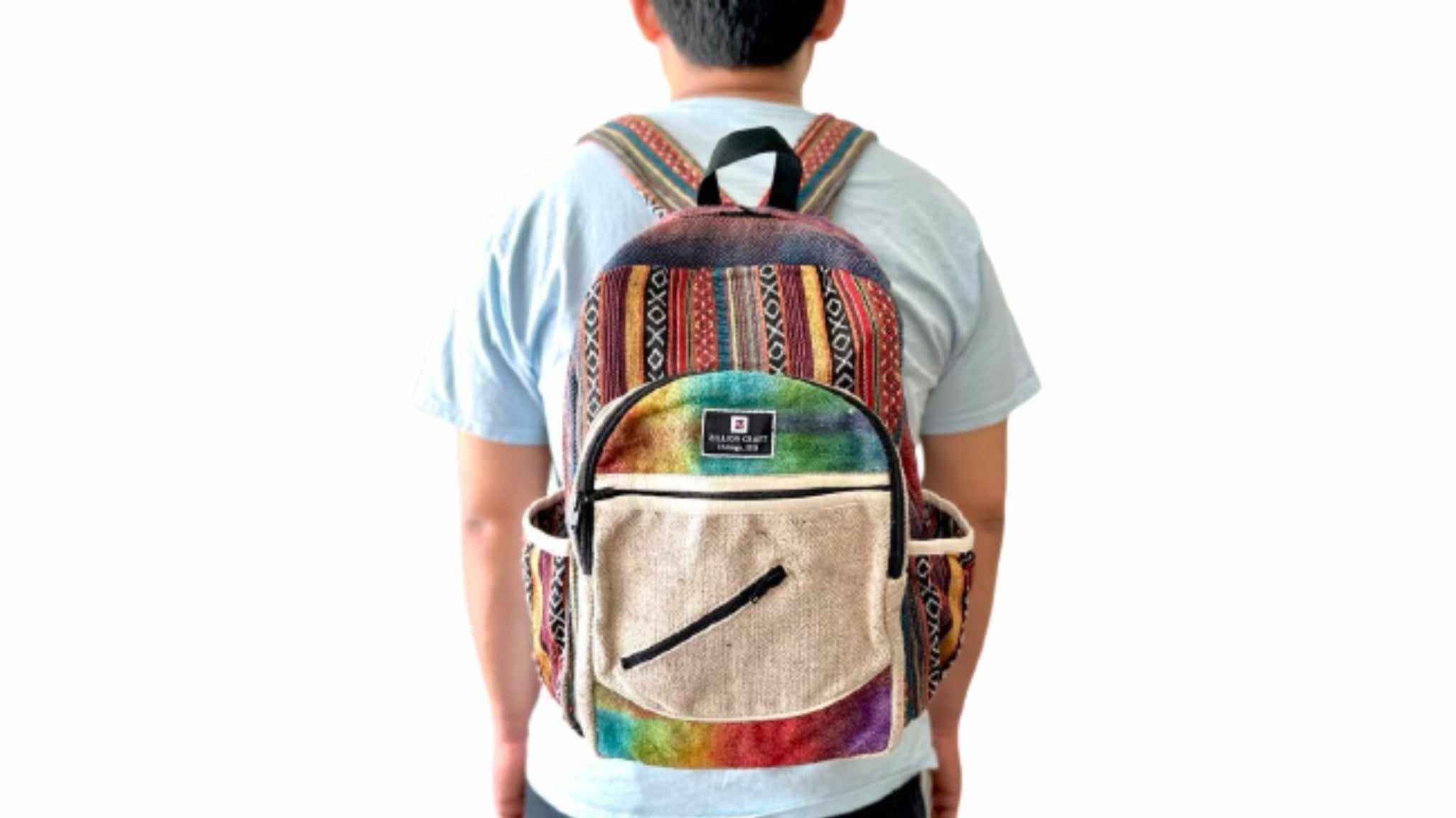 Zillion Craft himalayan hemp back pack. Hand made Bohemian style large size back pack for school , college. Multi pocket laptop back pack.