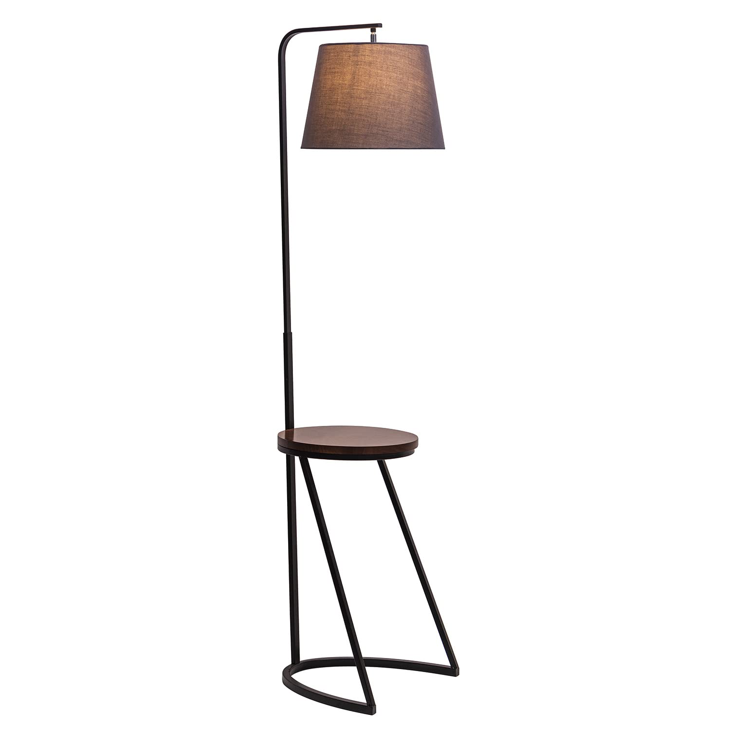 Nightstand End Table with Standing Reading Light, Rustic Brown Shade Fabric Shade Floor Lamp with Side Table, 2 in 1 Wood Bedside Floor Light for Living Room Sofa Bedroom Guest Room, 65" H (No Bulb)