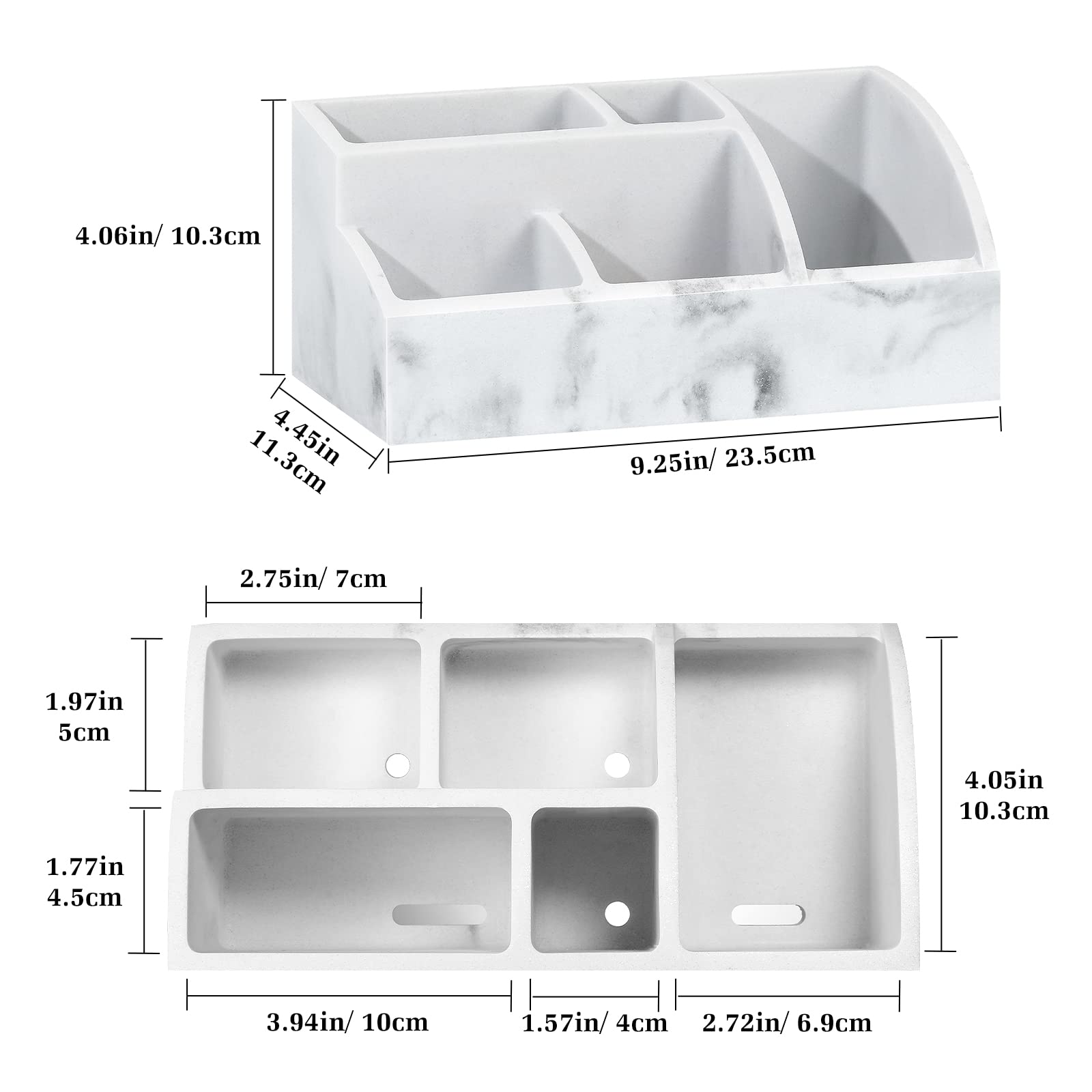 Luxspire Bathroom Counter Organizer, 5 Slot Toothbrush Holder, Marble Bathroom Accessories, Gravel White