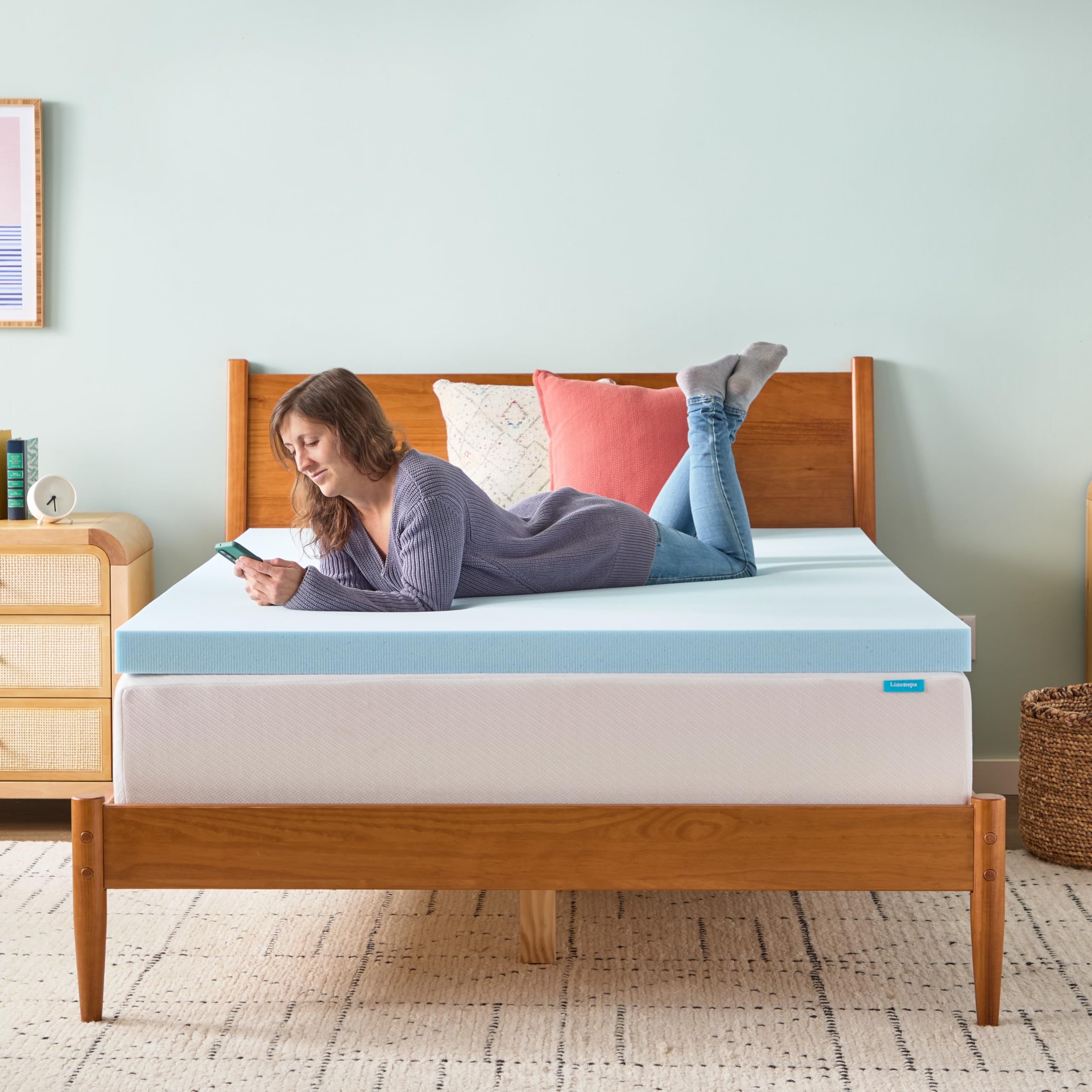 LINENSPA Memory Foam Mattress Topper - 3 Inch Gel Infused Memory Foam - Plush Feel - Cooling and Pressure Relieving - CertiPUR Certified - Dorm Room Essentials - Full XL Size