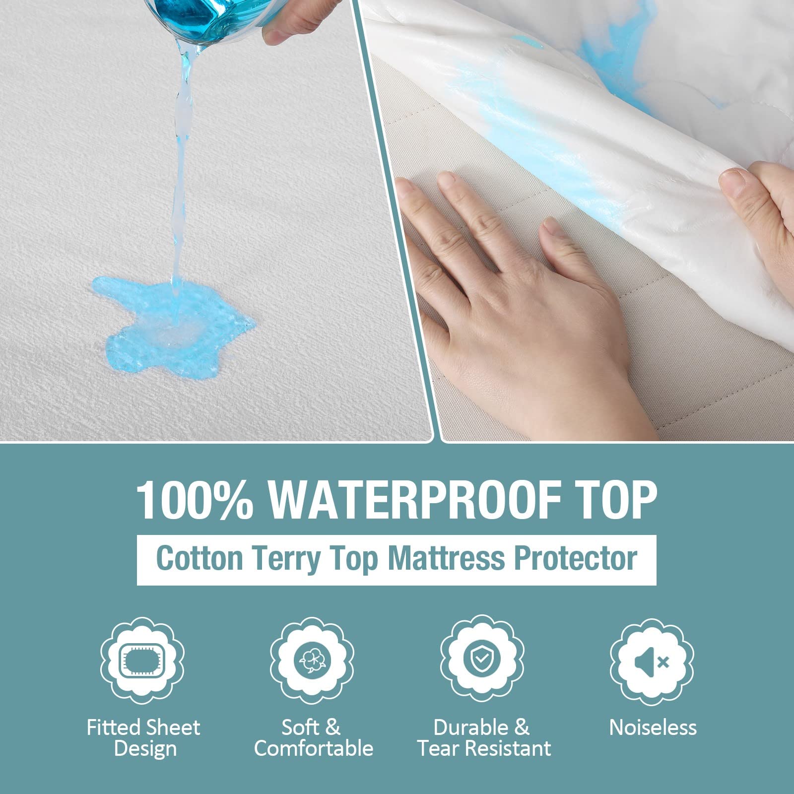 Full XL Fitted Sheet and Full XL Mattress Protector Waterproof, Fitted Bed Sheet for PillowTop Thick Mattress 21" Extra Deep Pocket White, Cotton Terry Mattress Cover Noiseless Kids Pee Bed 18"