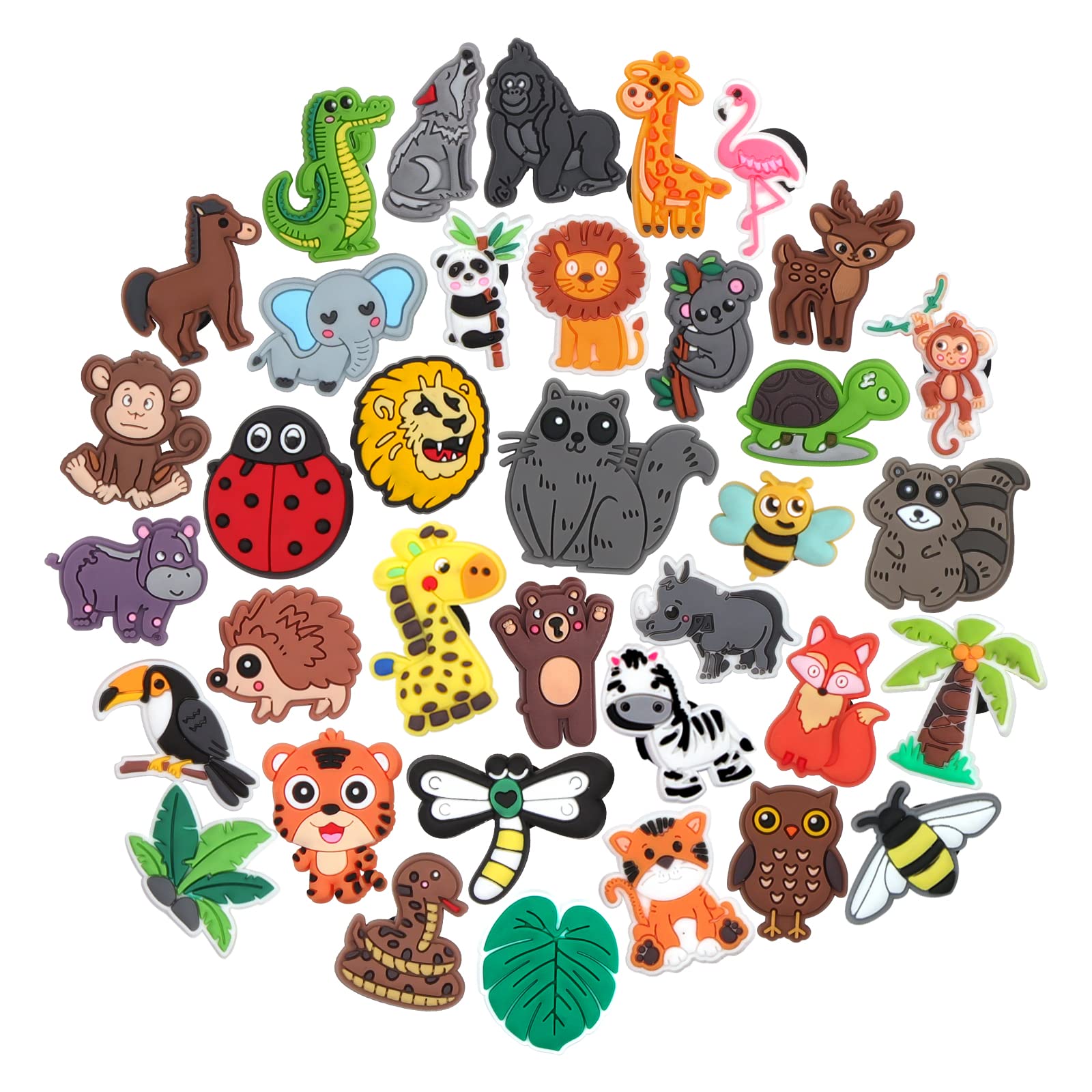 LULUDRAGON 36 Pcs Shoe Charms for Clog Shoes Decorations - Cute Jungle Animals Crooc Charms for Girls Boys Teens Women Safari Animals Clogs Accessories Birthday Gifts