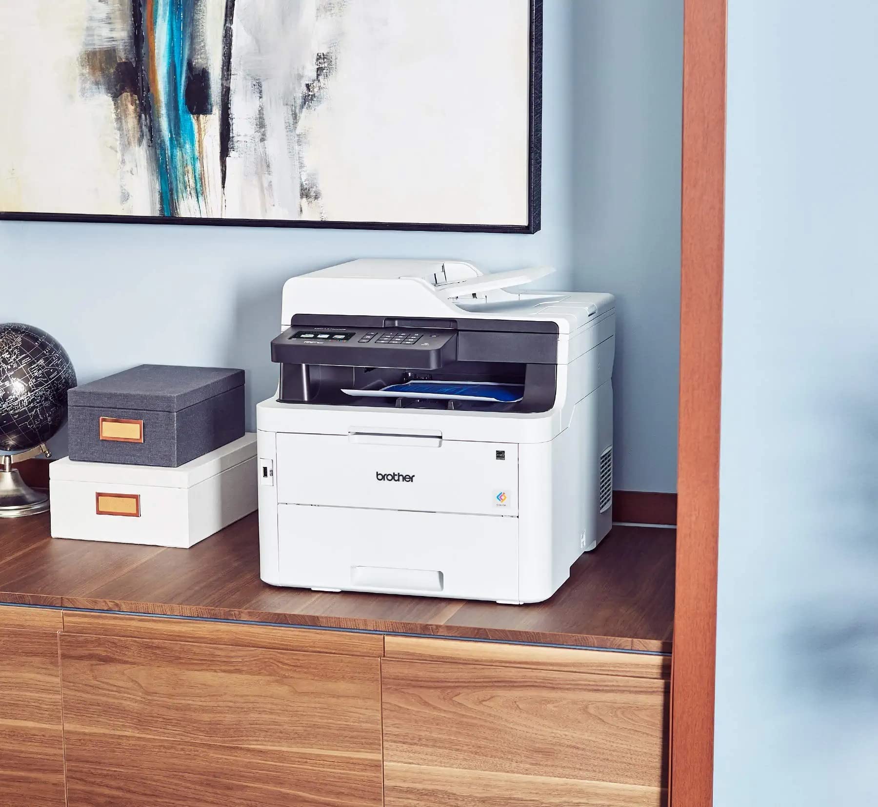 Brother MFC-L3750CDW Compact Digital Color All-in-One Printer, Duplex Printing, Print Scan Copy Fax, 600 x 2400 dpi, 25ppm, 512MB, Compatible with Alexa - Bundle with JAWFOAL Printer Cable