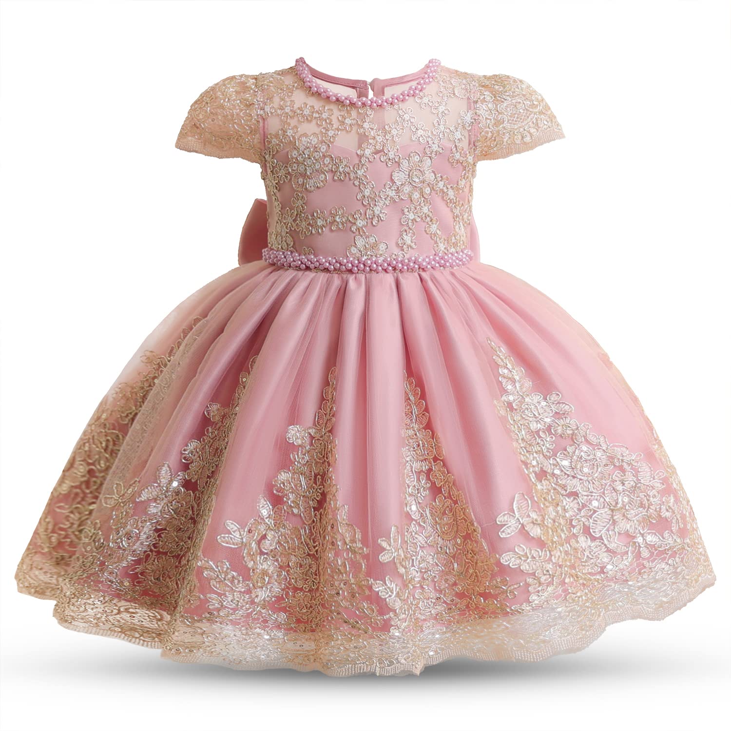 NNJXD Baby Girl Birthday Tutu Gown Pageant Party Wedding Dress 2035 Light Pink Size(90) 12-18 Months