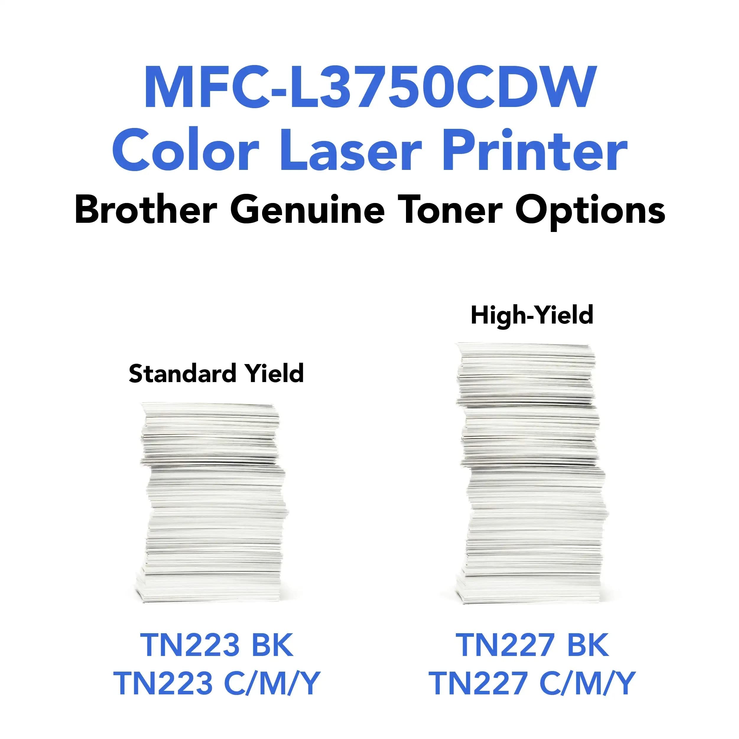 Brother MFC-L3750CDW Compact Digital Color All-in-One Printer, Duplex Printing, Print Scan Copy Fax, 600 x 2400 dpi, 25ppm, 512MB, Compatible with Alexa - Bundle with JAWFOAL Printer Cable