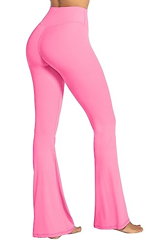 Sunzel Flare Leggings, Crossover Yoga Pants with Tummy Control, High Waisted and Wide Leg, No Front Seam Bubblegum Pink Medium 30" Inseam