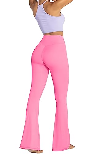 Sunzel Flare Leggings, Crossover Yoga Pants with Tummy Control, High Waisted and Wide Leg, No Front Seam Bubblegum Pink Medium 30" Inseam