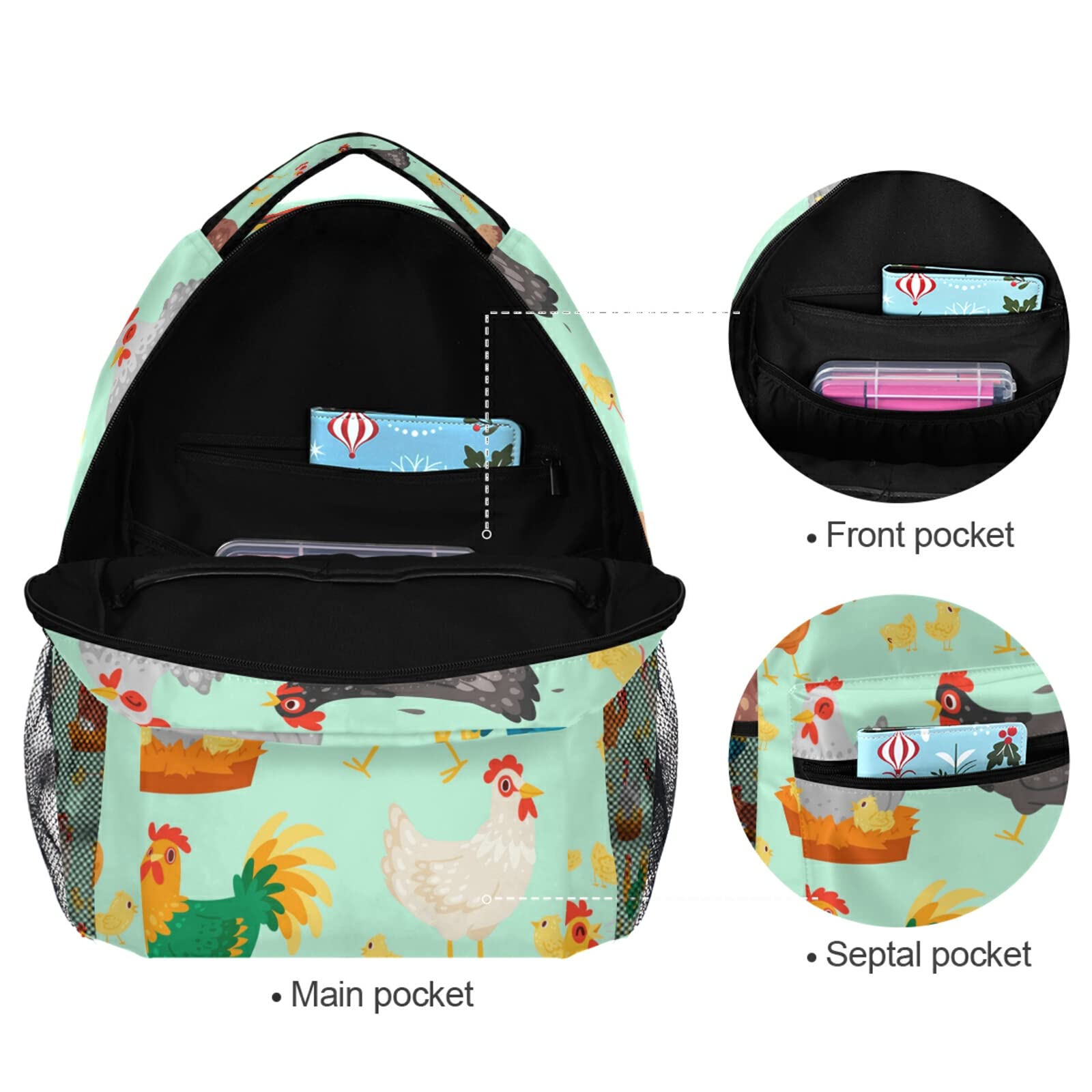 SUABO Chickens Laptop Backpack for School Students Tablet Travel School Bag for Teens Boys Girls