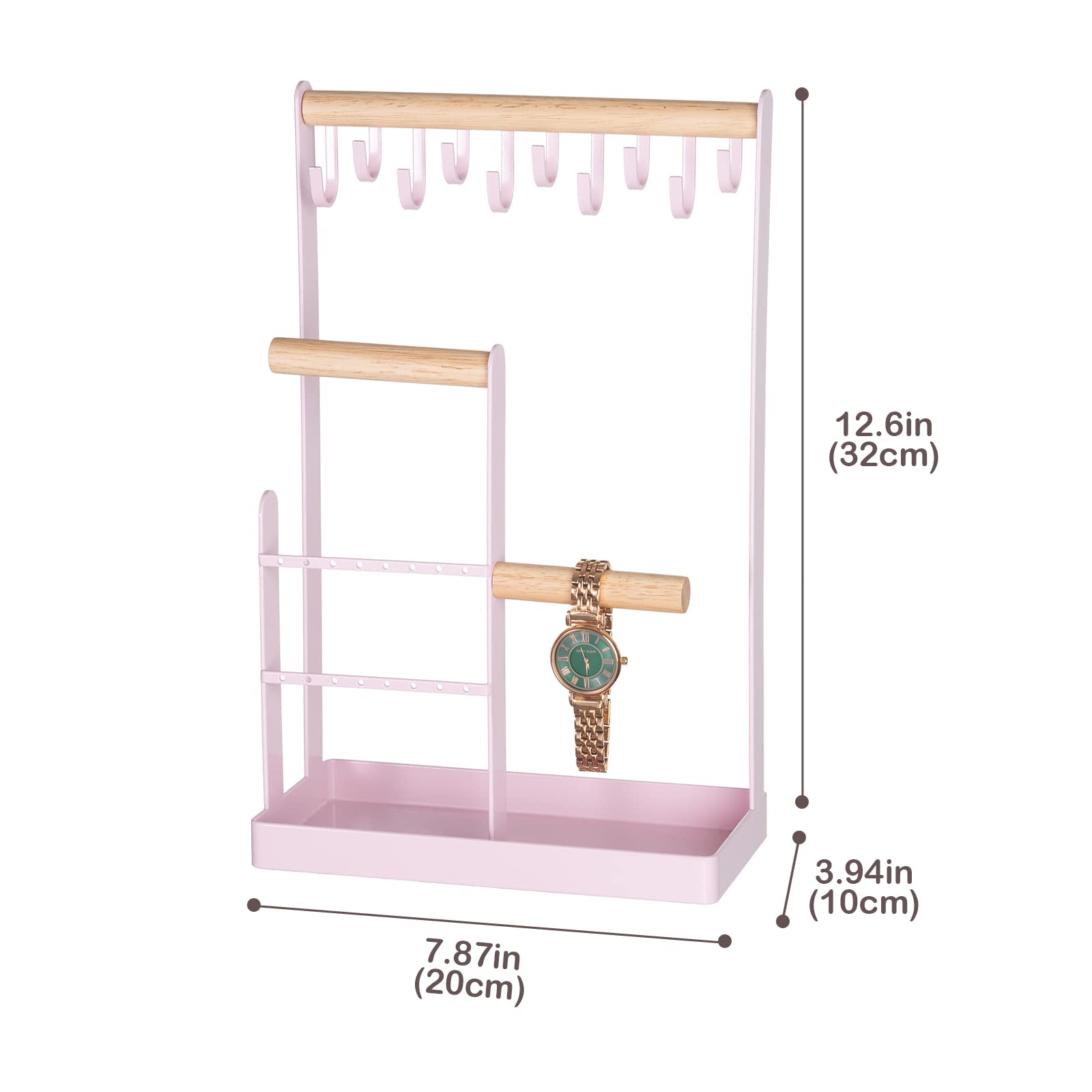 ProCase Jewelry Organizer Stand Holder, 4-Tier Necklace Organizer with Ring Tray, Small Cute Aesthetic Jewelry Tower Storage Rack Tree for Bracelets Earrings Rings - Pink