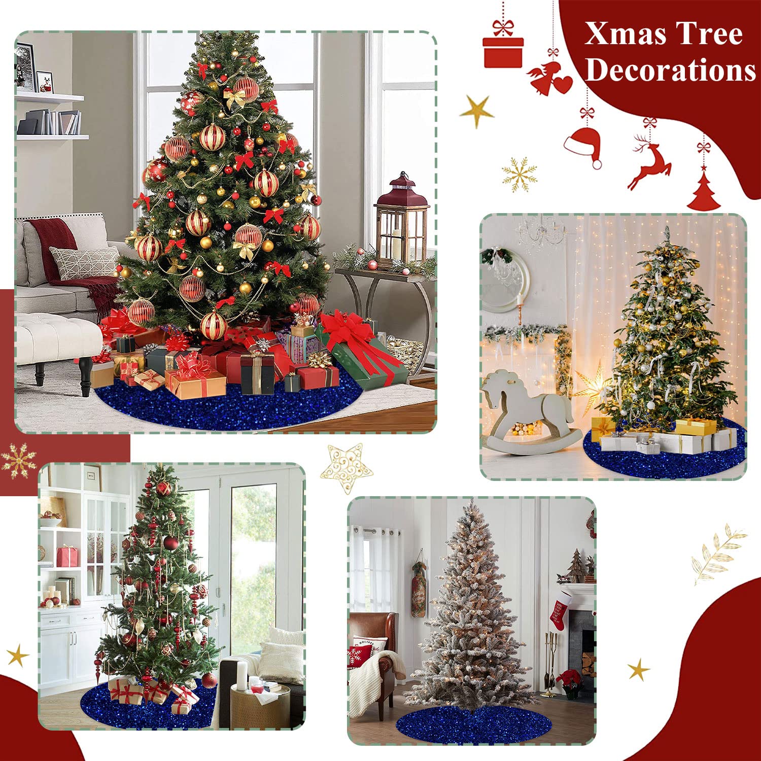 FUHSY Royal Blue 36 Inches Sequin Christmas Tree Skirt Velvet Glitter Personalized Tree Skirts Blue Tree Skirt Sparkle Christmas Skirt Tree for Halloween 6FT Christmas Tree Decorations Ornaments