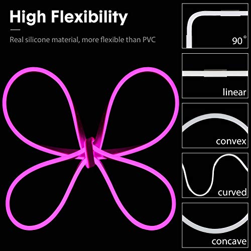 Lamomo Dimmable Led Neon Rope Light,12V Pink Led Strip Lights, 16.4 Ft/5m Led Strip IP65 Waterproof Silicone Rope Light for Indoor Outdoor Home DecorationĀ