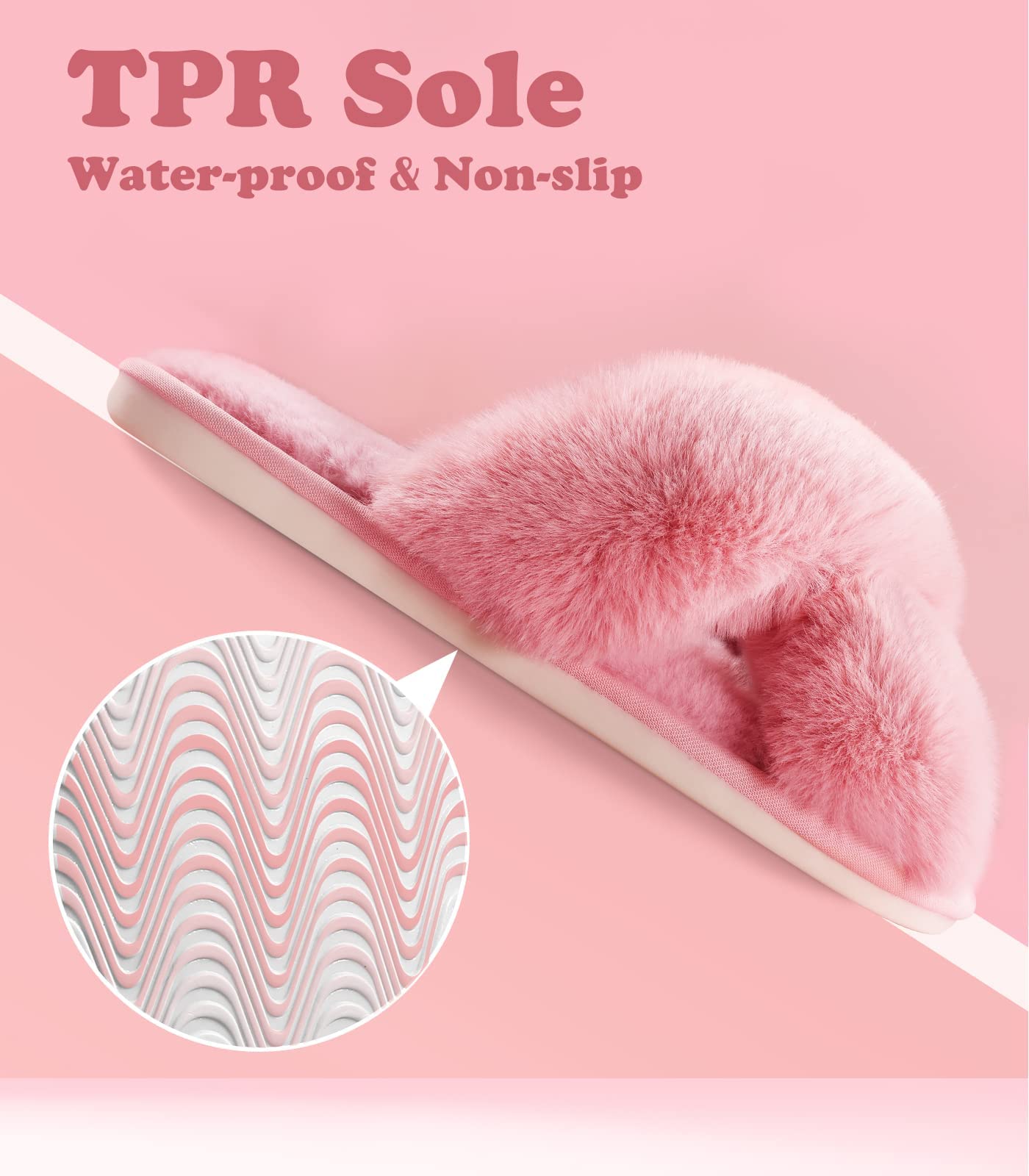 Women's Pink Fuzzy Plush Faux Fur Memory Foam Ankle Slippers - Breathable, Comfy House Indoor Slippers