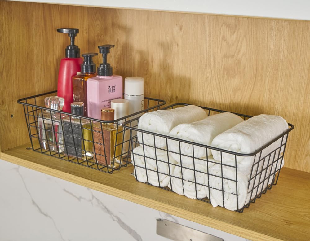 Wire Storage Baskets, Household Pantry Baskets 4 Pack, Wire Baskets For Organizing, Countertop, Closet, Bedroom, Bathroom, Make Life Tidier Metal Basket