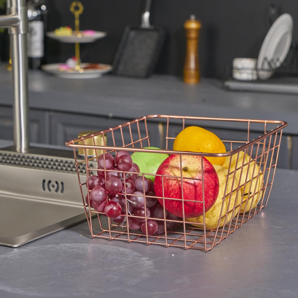 Wire Storage Baskets, Household Pantry Baskets 4 Pack, Wire Baskets For Organizing, Countertop, Closet, Bedroom, Bathroom, Make Life Tidier Metal Basket