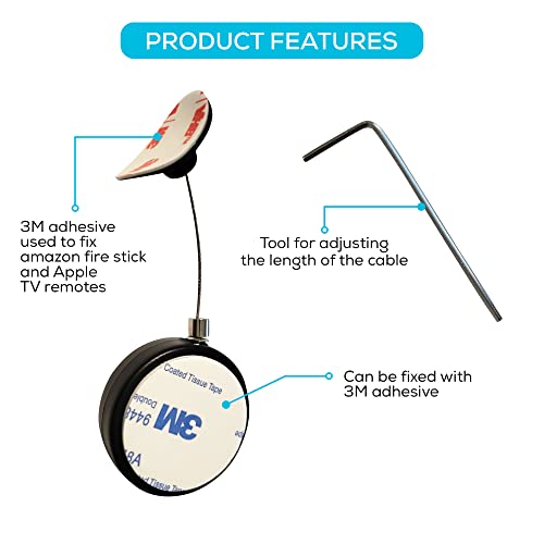 Remote Tether | Security Cable Lock for TV Remotes | tv remote holder | retractable wire remote | remote control holder | Lost Remote solution | Fire stick remote | apple tv remote | Never lose remote