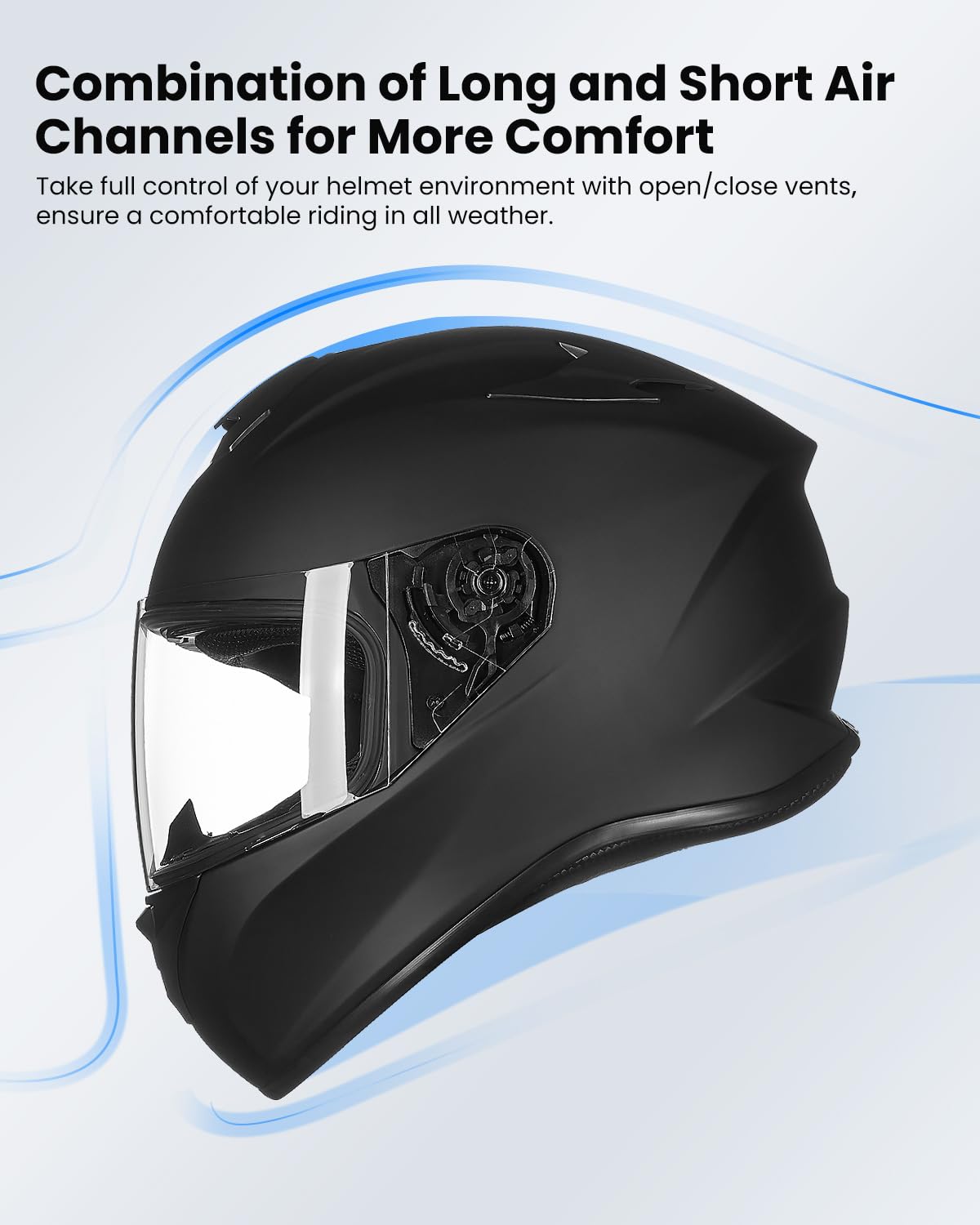 ILM Full Face Motorcycle Street Bike Helmet with Enlarged Air Vents, Free Replacement Visor for Men Women DOT Approved Model ST-06 (Matte Black, Large)