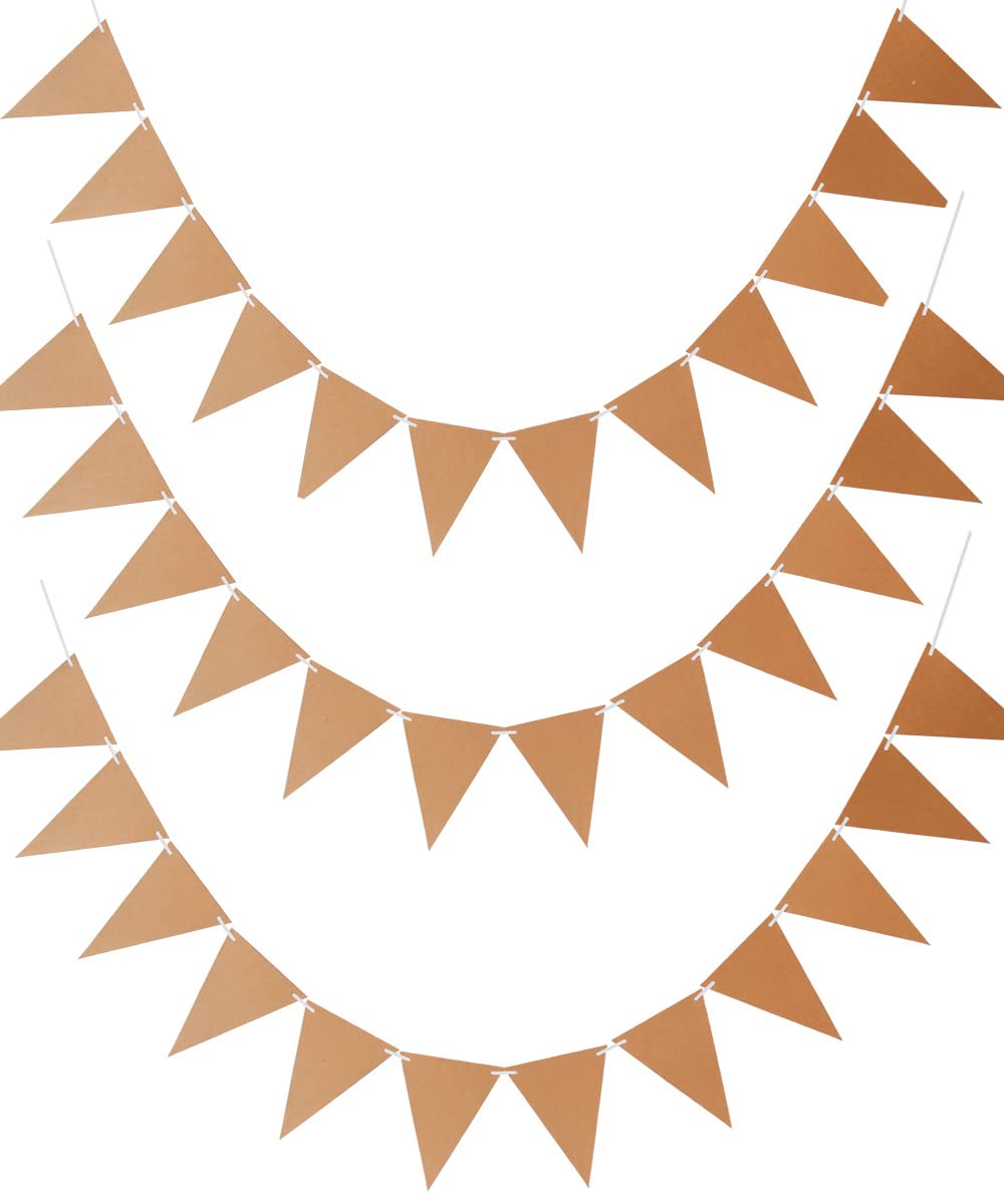 Pack 3 DIY Kraft Card Banner Make Your Own Bunting 36 Pieces 6.8 x 5.1 inch Triangle Flags Christmas Classroom Decorations Birthday Party Blank Banners with Hanging Ropes for DIY Painting Writing