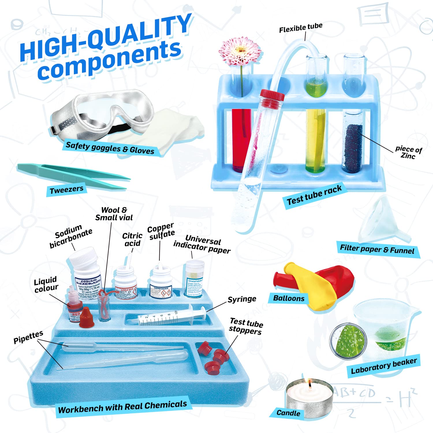 WILD ENVIRONMENTAL SCIENCE Test Tube Chemistry Lab - 50+ Science Experiments and Reactions - Ages 8+ - Learn About Solids, Liquids, Gases and More!