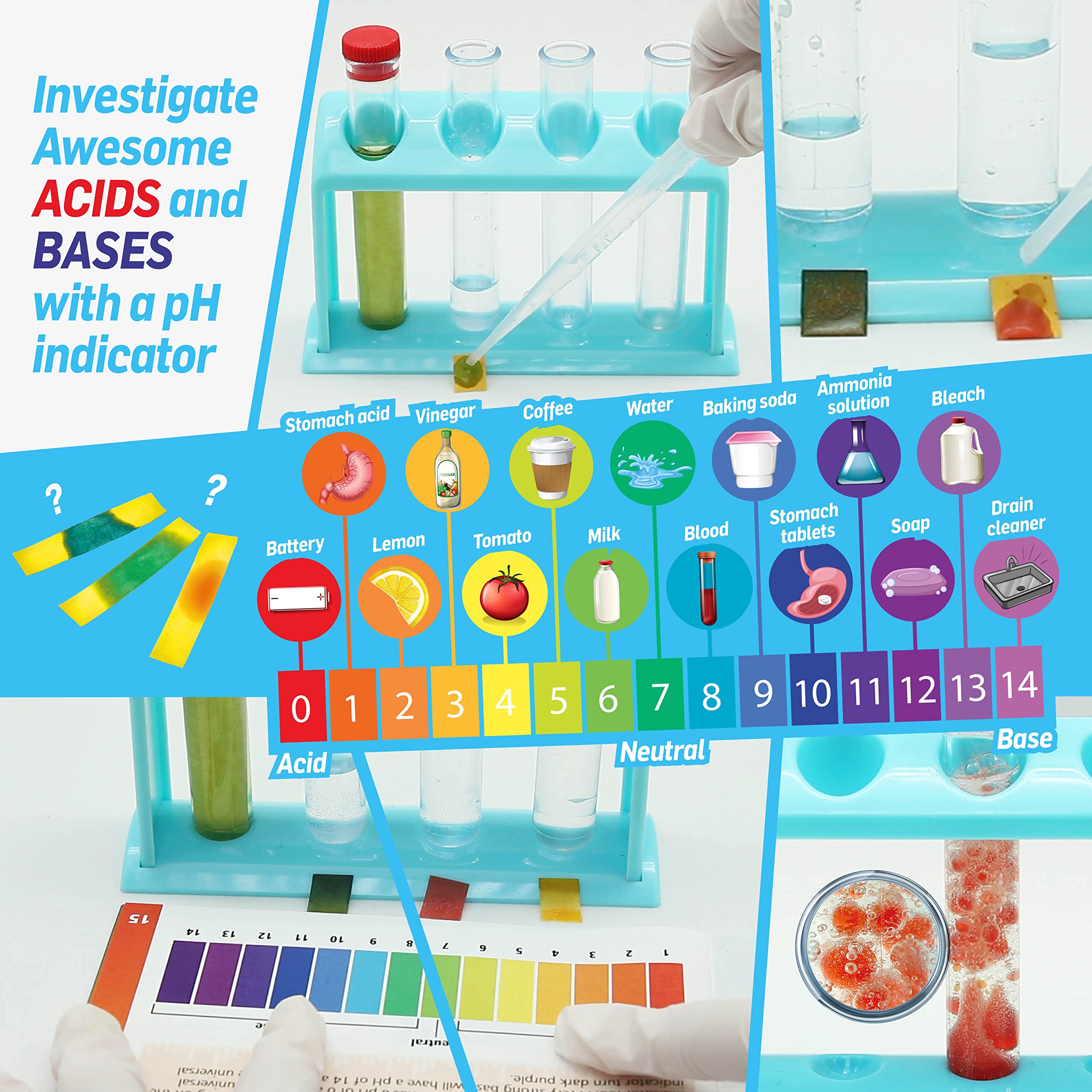 WILD ENVIRONMENTAL SCIENCE Test Tube Chemistry Lab - 50+ Science Experiments and Reactions - Ages 8+ - Learn About Solids, Liquids, Gases and More!