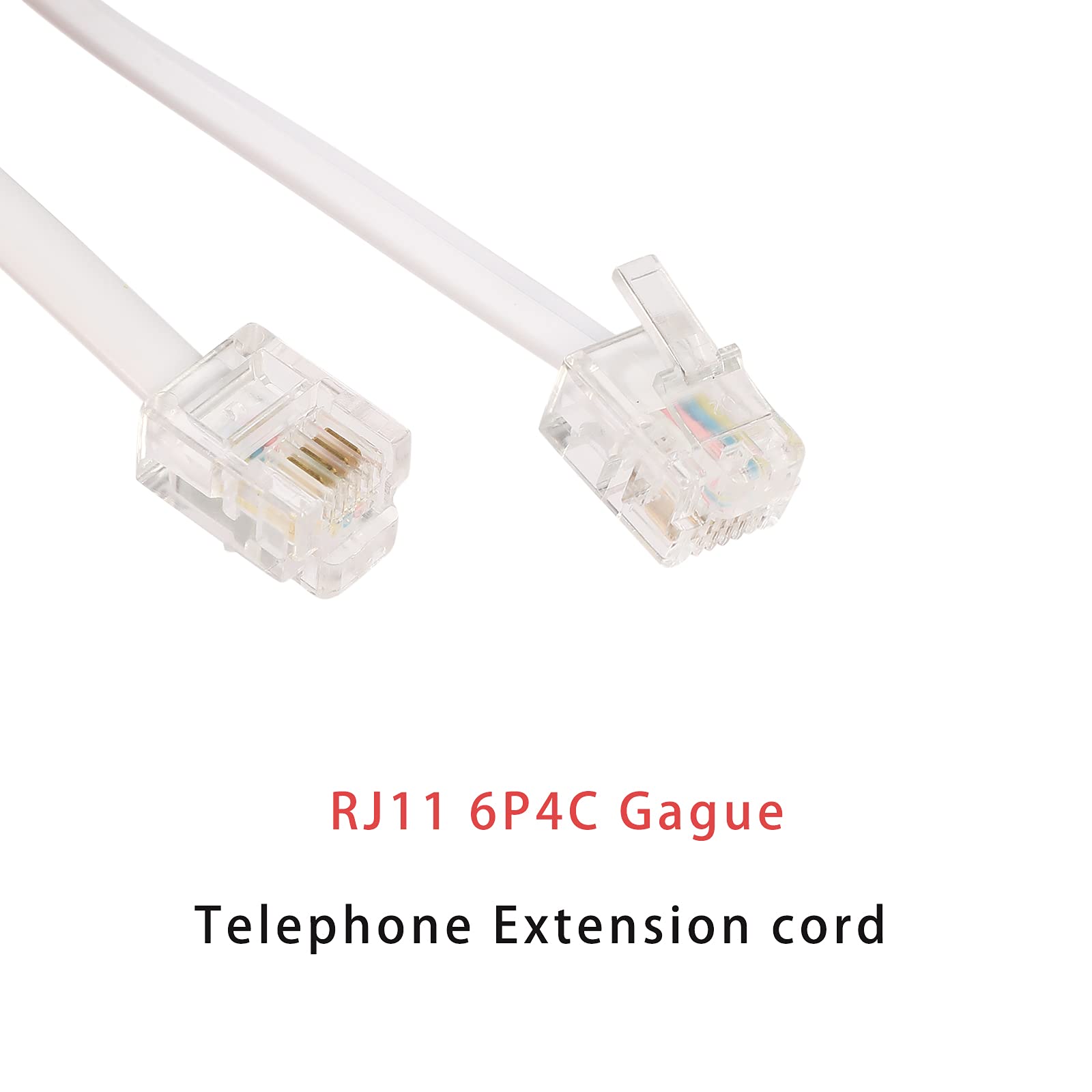Vthahaby 50 Feet Long Telephone Extension Cord Phone Cable Line Wire, with Standard RJ11 Plug and 1 in-Line Couplers and 15 Cable Clip Holders-White (White 15M)