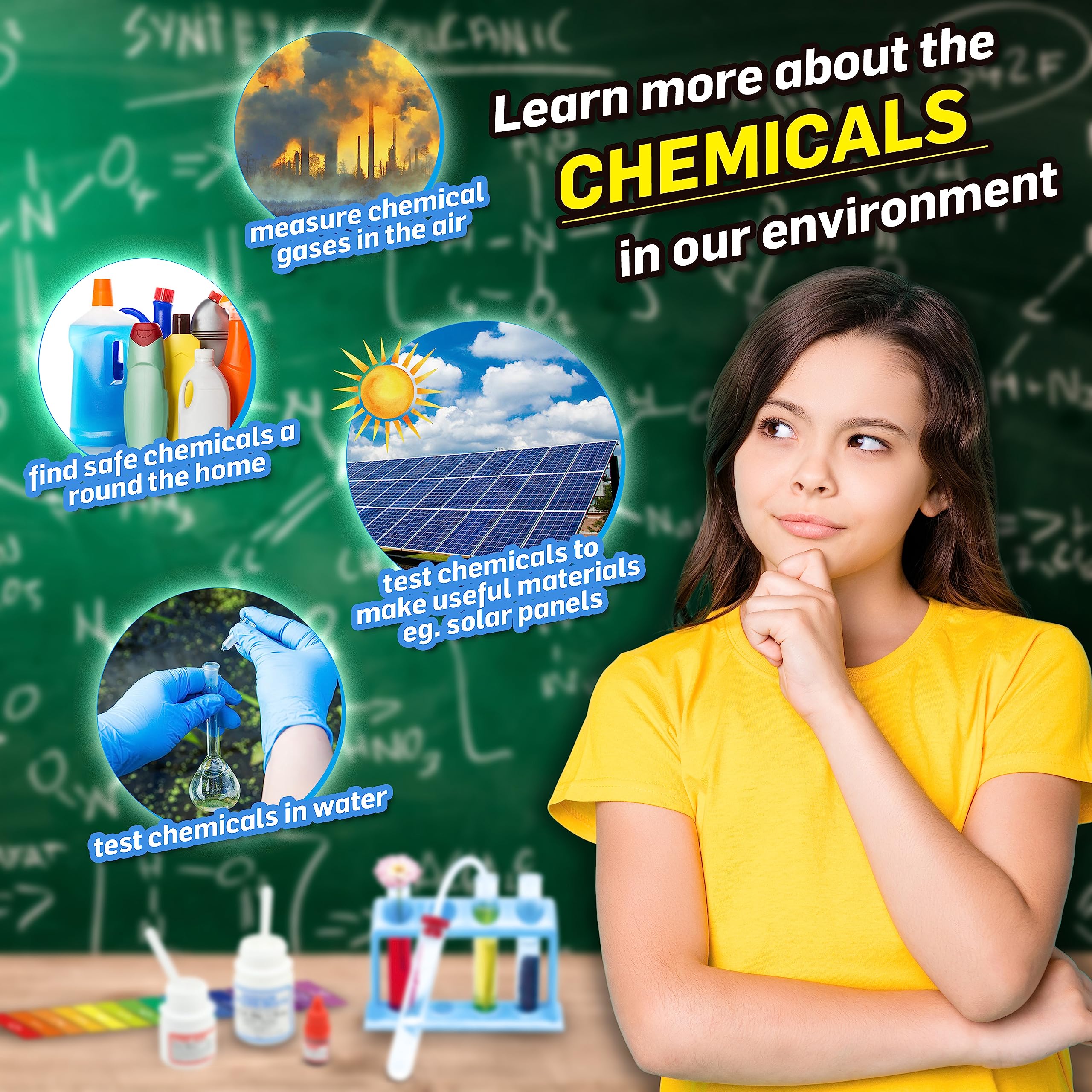 WILD ENVIRONMENTAL SCIENCE Test Tube Chemistry Lab - 50+ Science Experiments and Reactions - Ages 8+ - Learn About Solids, Liquids, Gases and More!