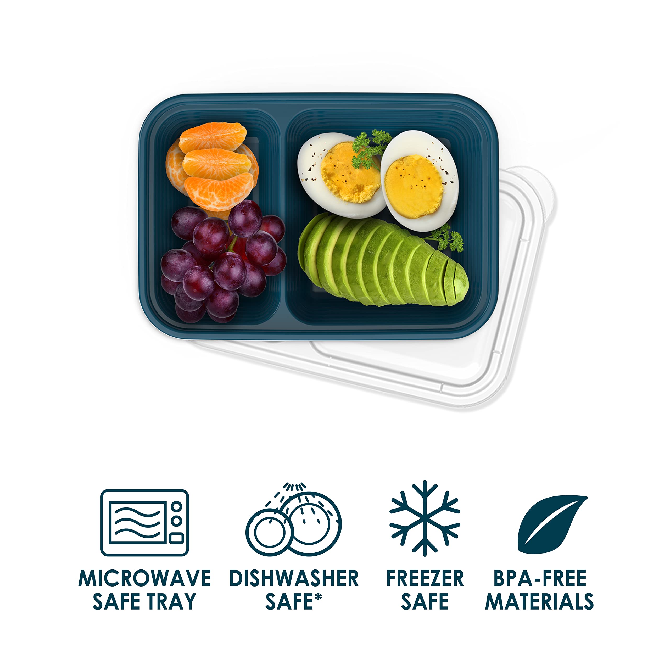 Bentgo® Prep 2-Compartment Snack Containers with Custom-Fit Lids - Reusable, Microwaveable, Durable BPA -Free, Freezer and Dishwasher-Safe Meal Prep Food Storage - 10 Trays & 10 Lids (Deep Teal)