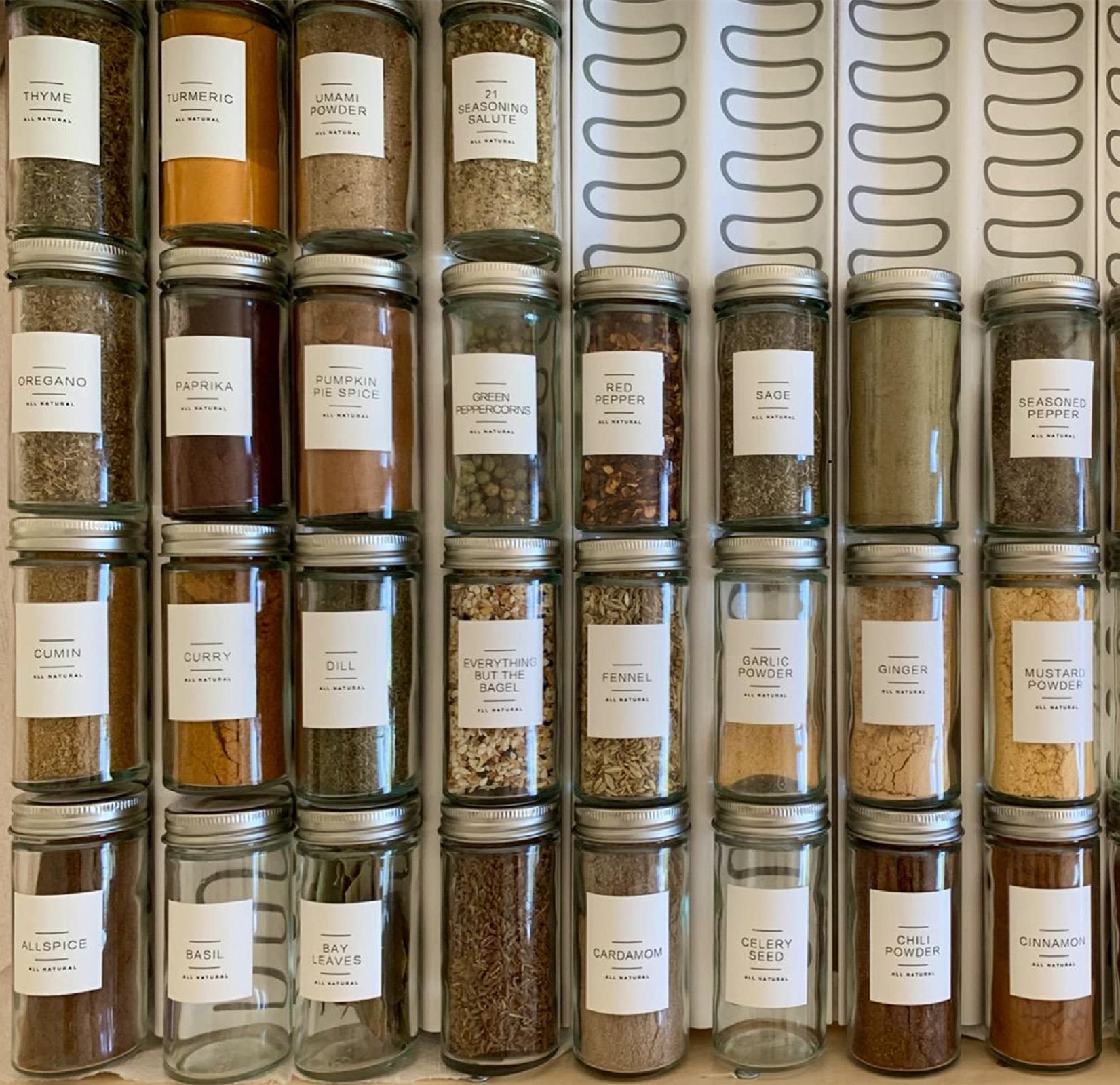 Tebery 12 Pack Round Spice Bottles 3oz Glass Spice Jars with Silver Metal Lids, Shaker Tops, Wide Funnel and Labels