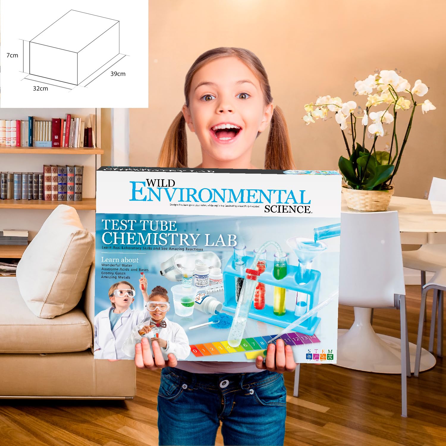 WILD ENVIRONMENTAL SCIENCE Test Tube Chemistry Lab - 50+ Science Experiments and Reactions - Ages 8+ - Learn About Solids, Liquids, Gases and More!