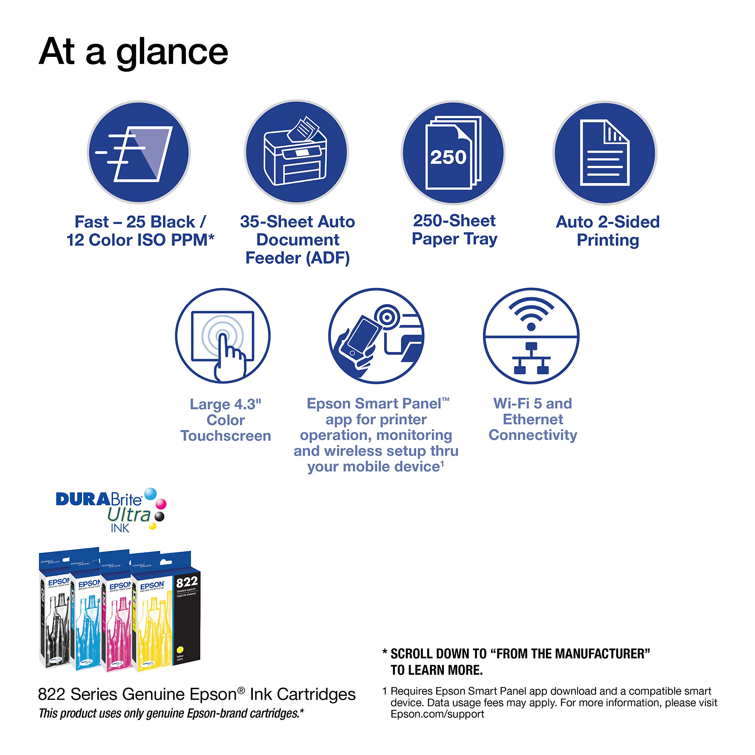 Epson Workforce Pro WF-4820 Wireless All-in-One Printer with Auto 2-Sided Printing, 35-Page ADF, 250-sheet Paper Tray and 4.3" Color Touchscreen (Renewed)