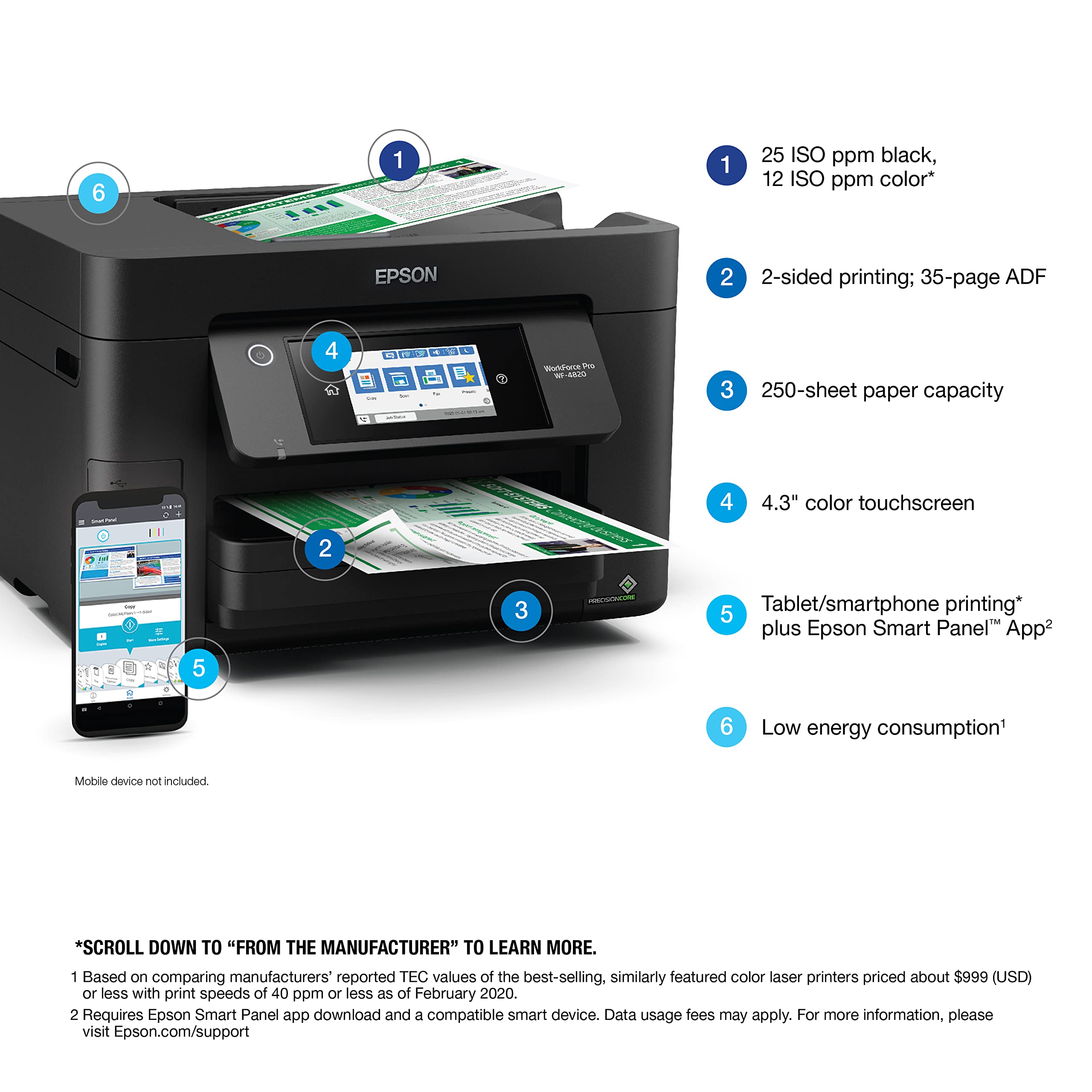 Epson Workforce Pro WF-4820 Wireless All-in-One Printer with Auto 2-Sided Printing, 35-Page ADF, 250-sheet Paper Tray and 4.3" Color Touchscreen (Renewed)