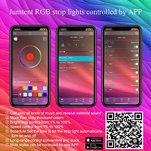 LED Strip Lights, 65.6FT Strips Light 5050 RGB Music Sync String Lights Bedroom strip light Color Changing Rope Lights APP Control +44 Keys Remote for Bedroom Sitting Room Kitchen Home Party 4Roll 20M