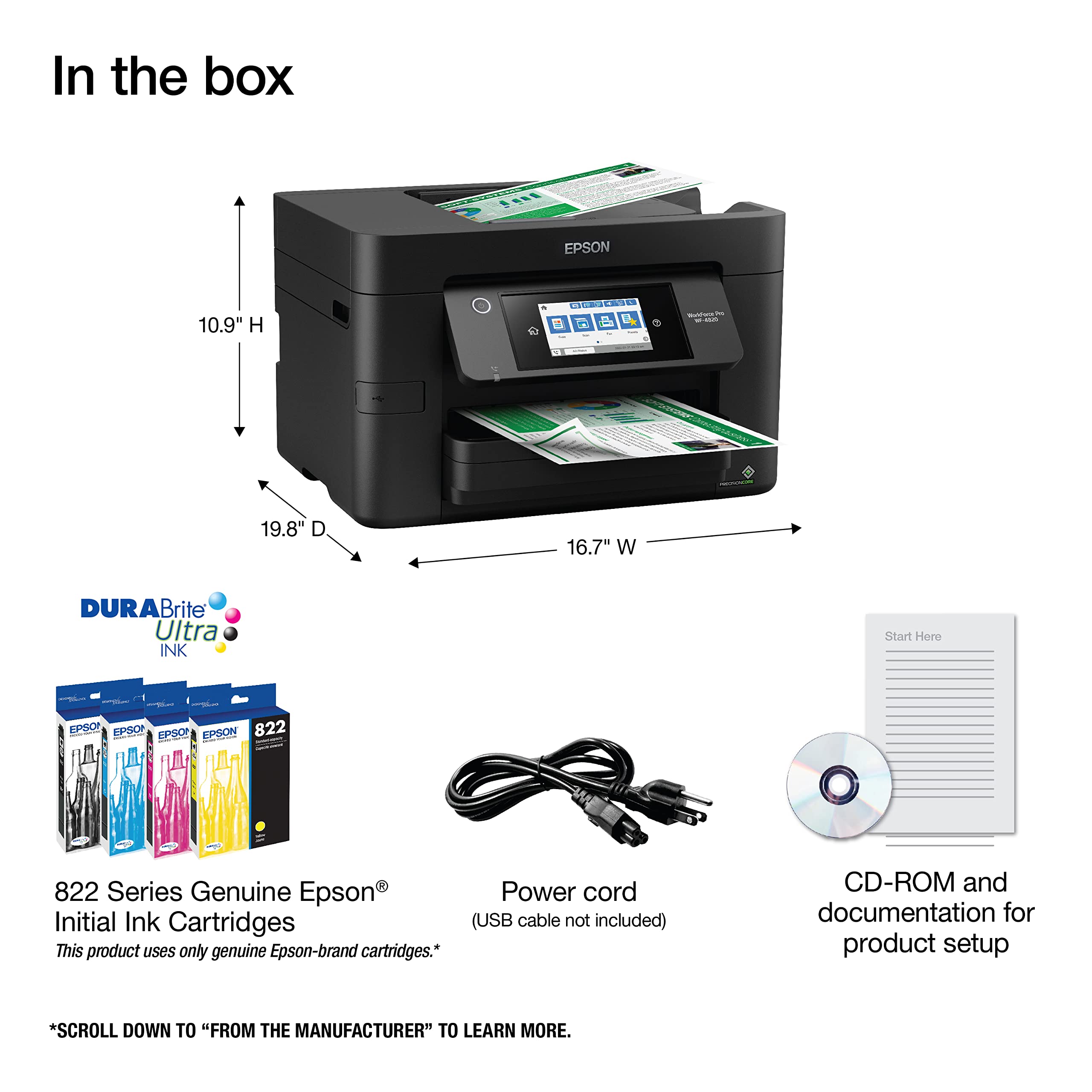 Epson Workforce Pro WF-4820 Wireless All-in-One Printer with Auto 2-Sided Printing, 35-Page ADF, 250-sheet Paper Tray and 4.3" Color Touchscreen (Renewed)