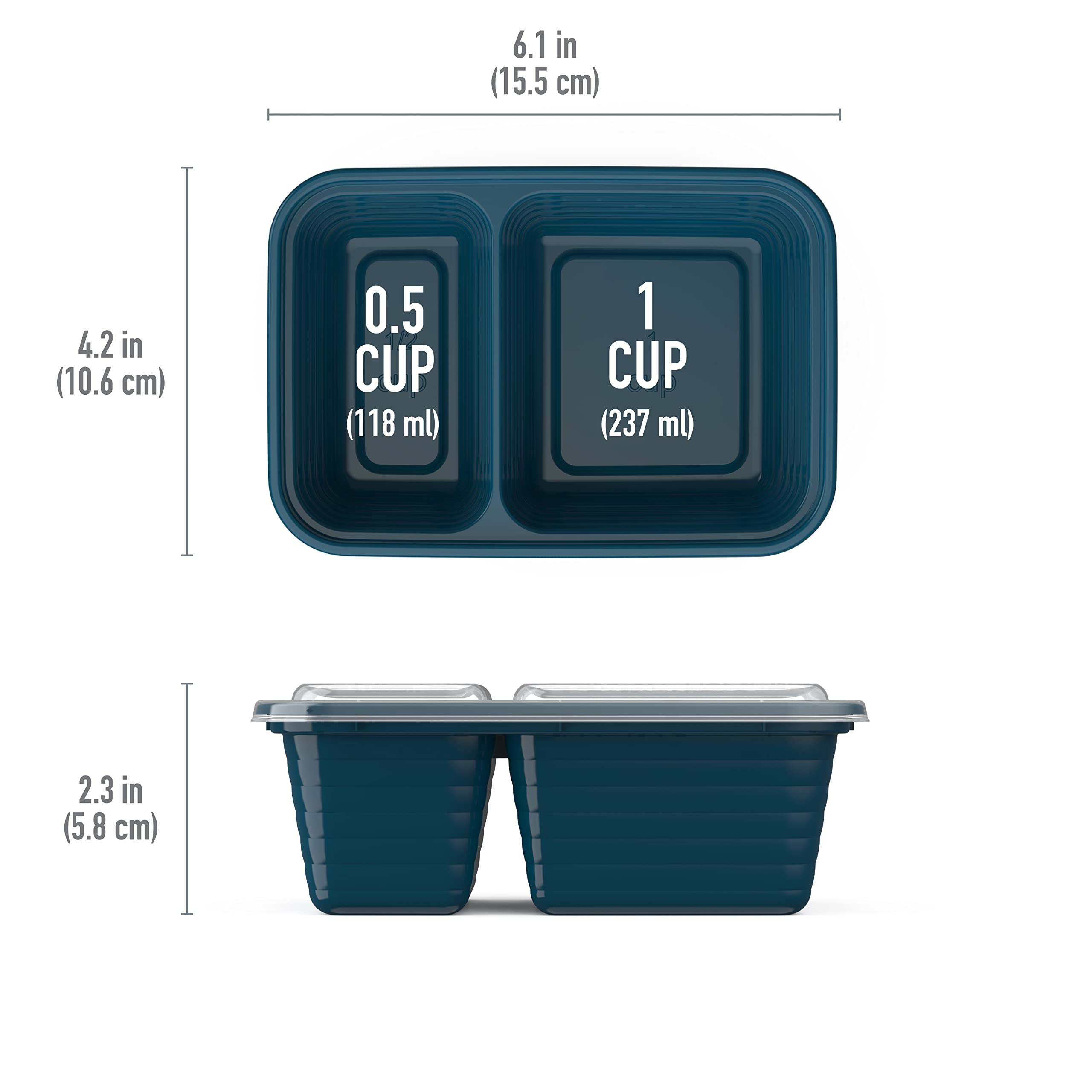 Bentgo® Prep 2-Compartment Snack Containers with Custom-Fit Lids - Reusable, Microwaveable, Durable BPA -Free, Freezer and Dishwasher-Safe Meal Prep Food Storage - 10 Trays & 10 Lids (Deep Teal)
