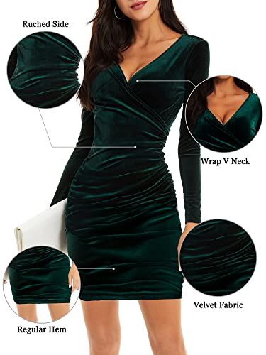 FENSACE Long Sleeve Dress Emerald Green Cocktail Wedding Guest Dresses for Women Fall(Green,Large)