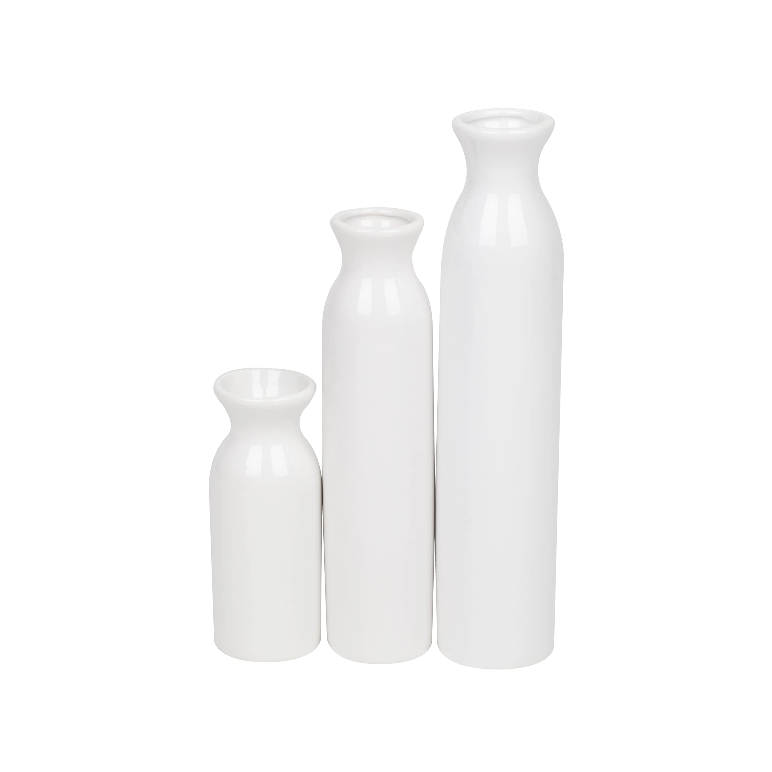 Mind Reader Decorative Canister Set, Rustic Tabletop Decorations, Triple Vase Display Arrangement, Faux Floral Holders, Varying Sizes, Farmhouse Style, Pack of 3, Ceramic, White