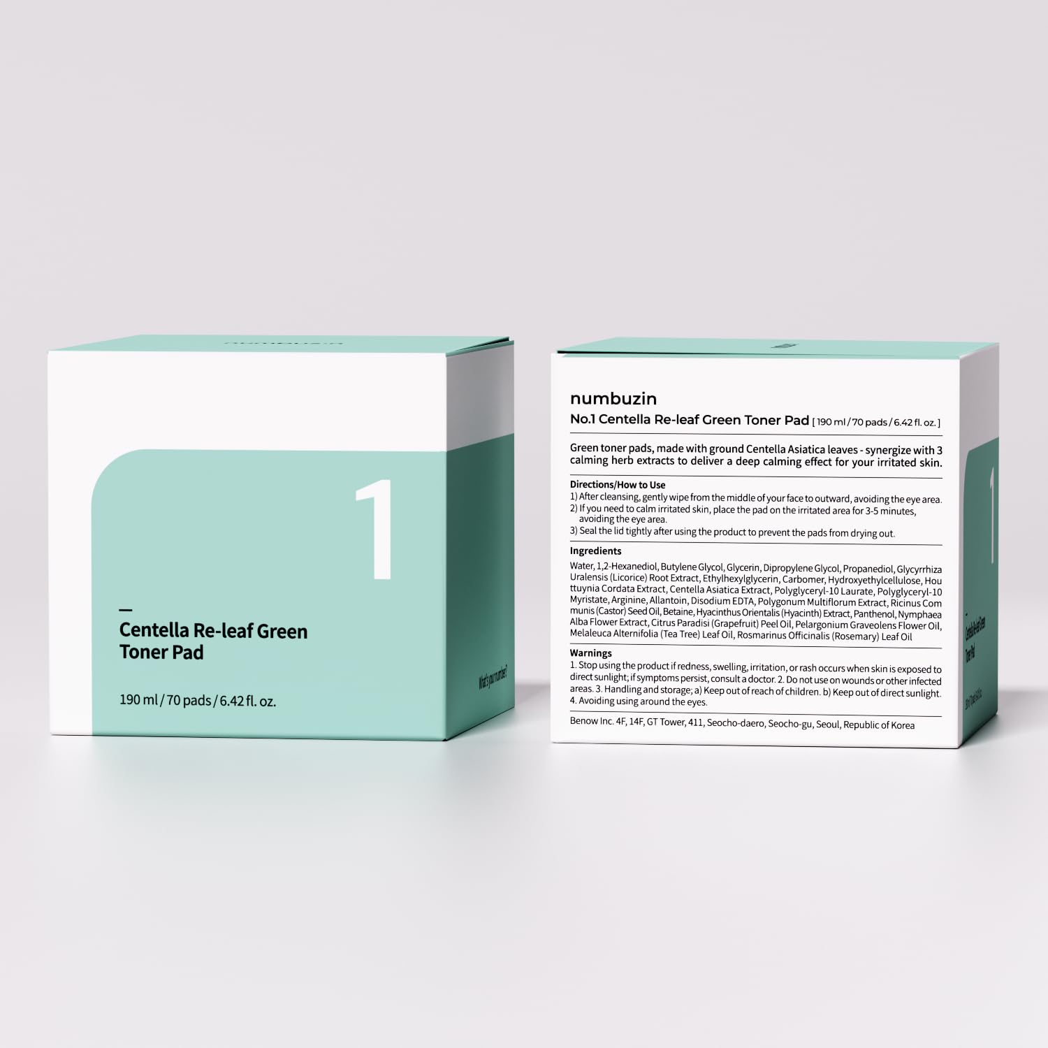numbuzin No.1 Centella Re-Leaf Green Toner Pad