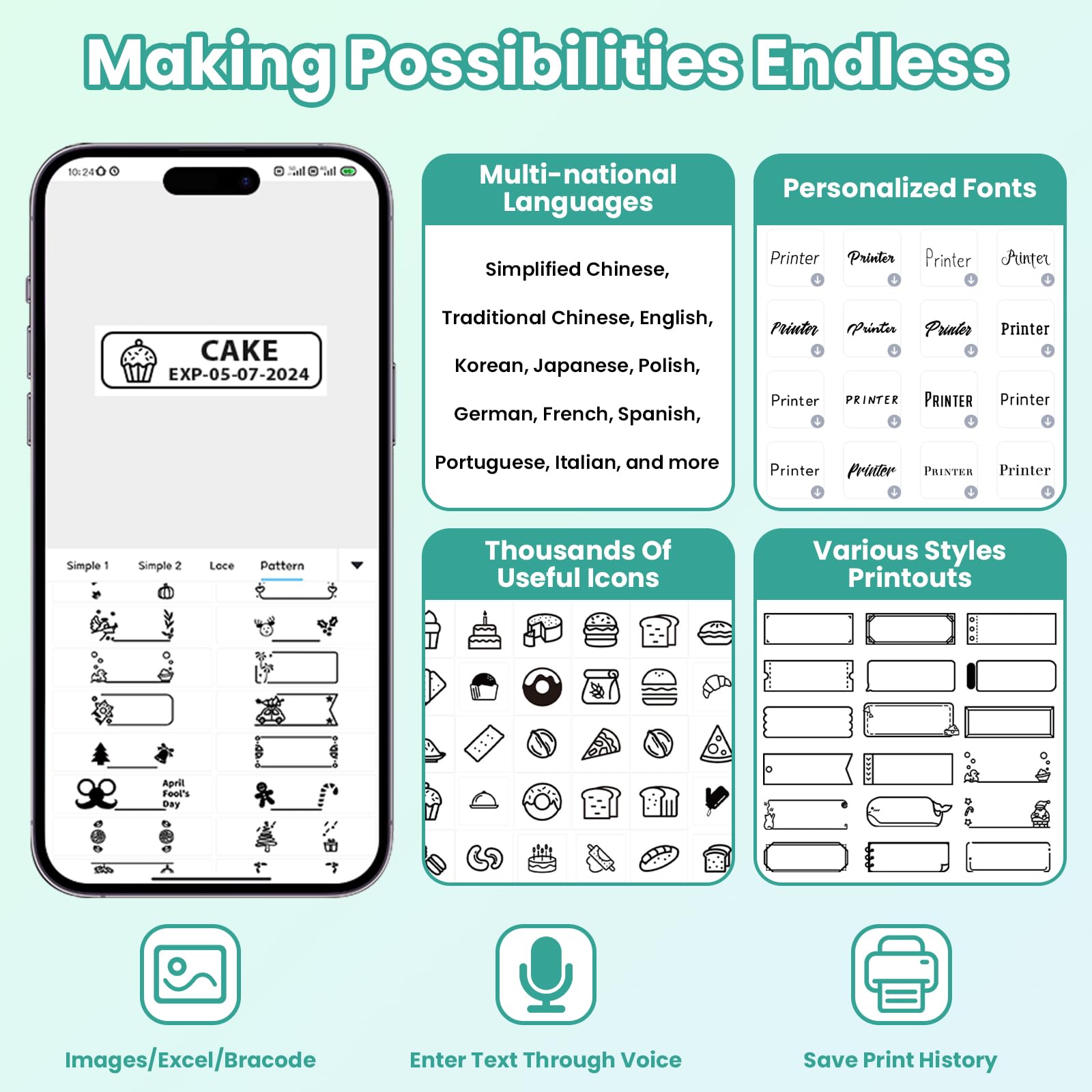Label Maker - Thermal Smart Mini Label Printer Machine - COLORWING D30 Bluetooth Wireless Portable Labeling Printer, Compatible with iOS & Android (USB Rechargeable)