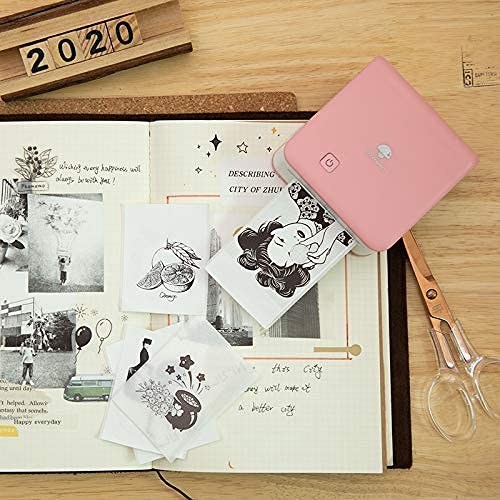 Phomemo M02 Pro Mini Thermal Printer- Bluetooth Photo Printer with 3 Rolls Transparent Sticker Paper, Compatible with iOS + Android for Plan Journal, Study Notes, Art Creation, Work, Gift, Pink