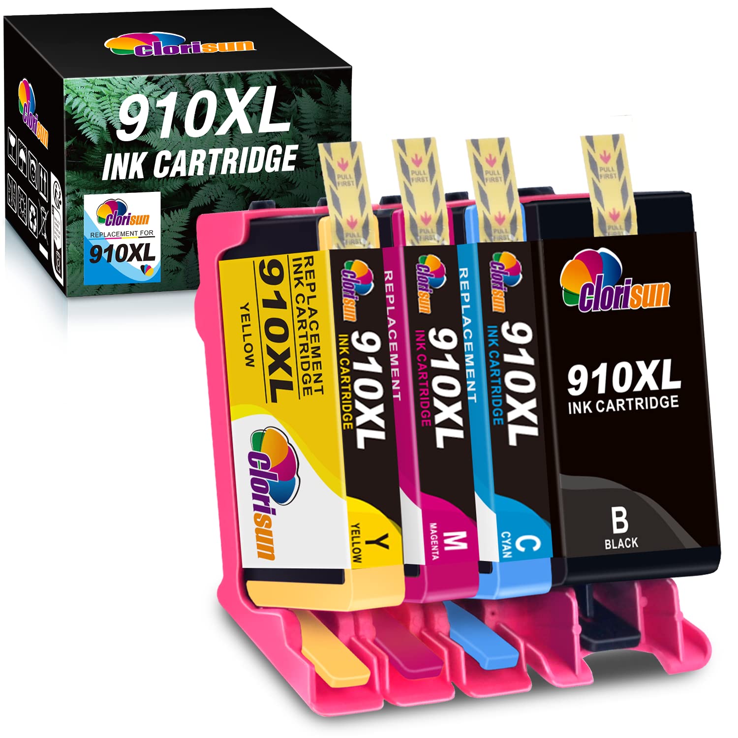 Clorisun 910 910XL Upgraded Ink Cartridge Compatible for HP 910 910XL with Newest Chip OfficeJet Pro 8025 8020 8035 8028 8022 8010 8015 8018 Printer (Black Cyan Magenta Yellow 4-Pack)