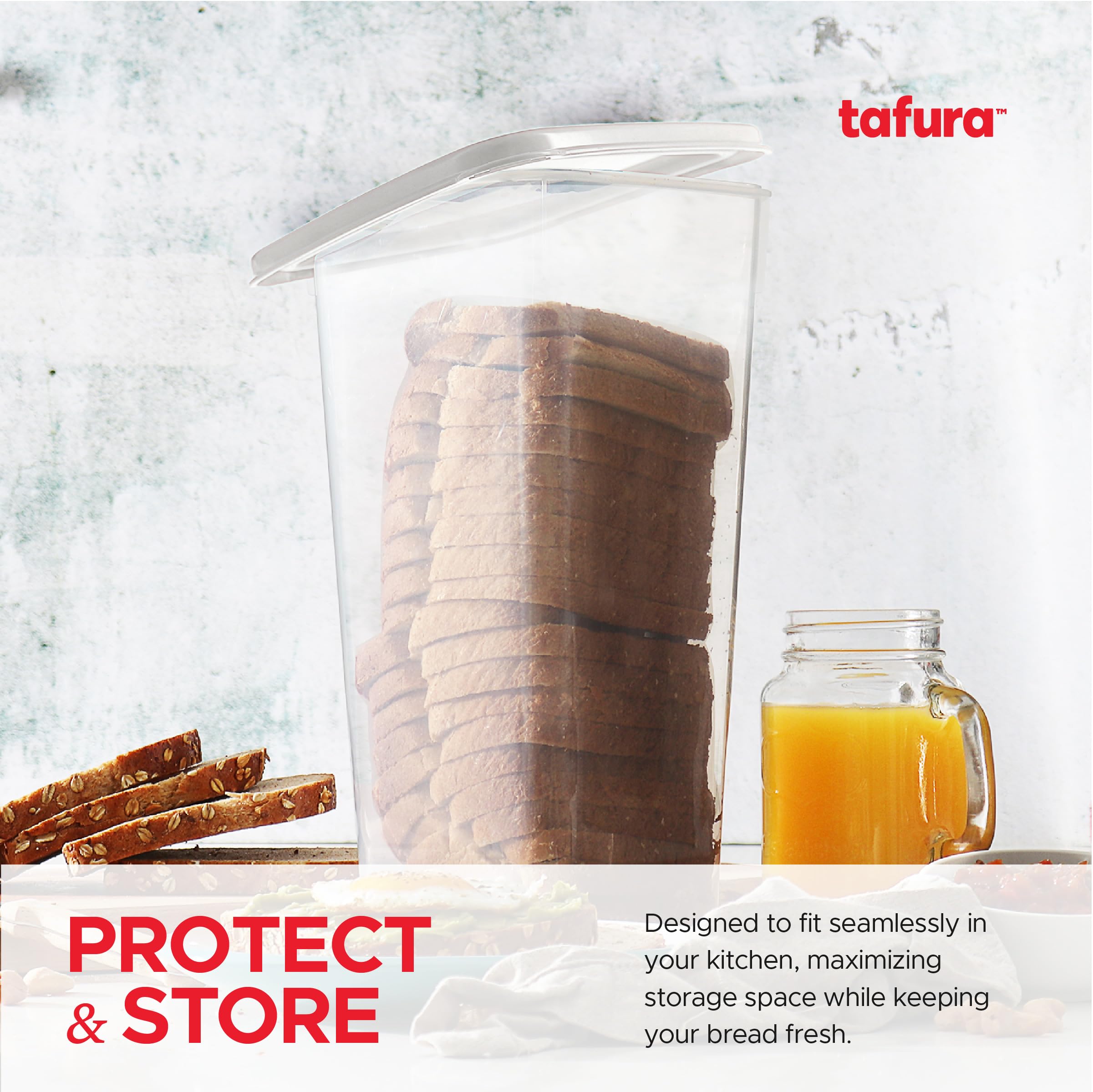Tafura Bread Container | Bread Storage Container | Plastic Bread Box | Bread Loaf Keeper with White Lid | Bread Saver Dispenser, BPA Free