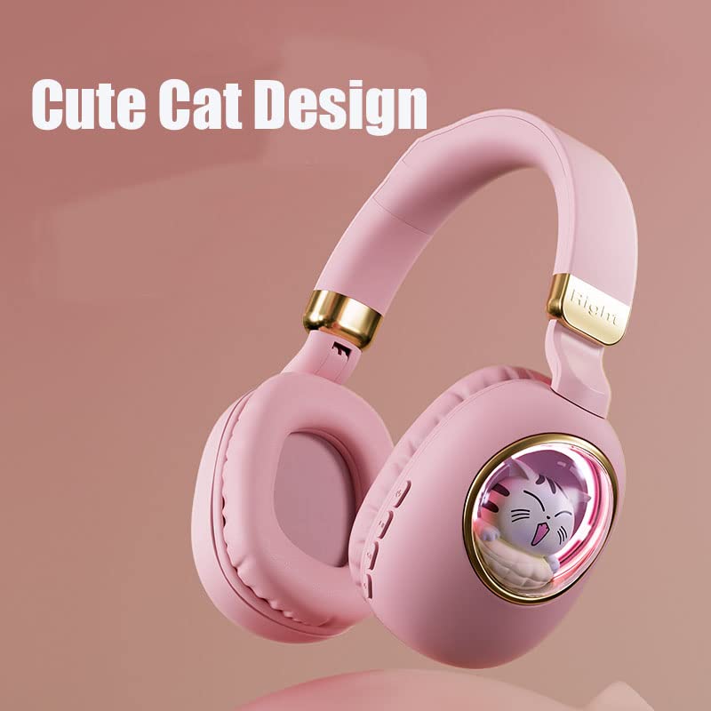 Loluka Wired Headphones Cute Cat Design Foldable Light Weight Headphones Stereo Sound for Boys & Girl Wired Headset Over Ear Headphone with Both Bluetooth and Cable for Cellphone and PC