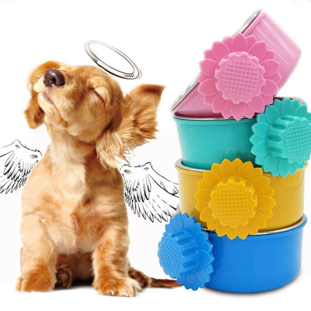 DEVILMAYCARE Pet Feeder Dog Bowl Stainless Steel Food Hanging Bowl Crates Cages Dog Parrot Bird Pet Drink Water Bowl Dish Accessory (S: 4.5''x2'', Pink)