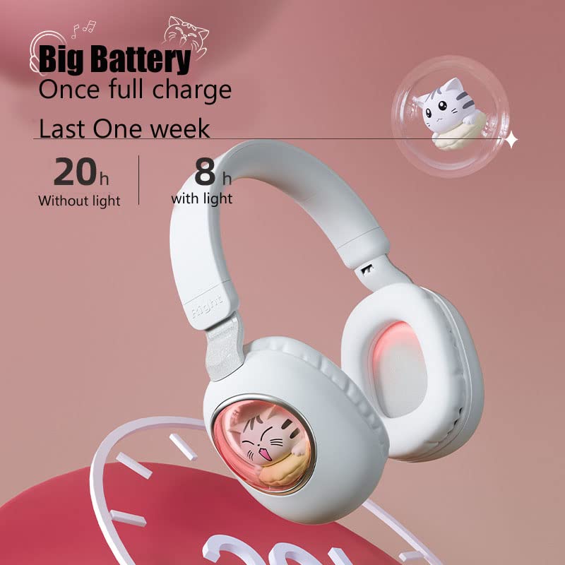 Loluka Wired Headphones Cute Cat Design Foldable Light Weight Headphones Stereo Sound for Boys & Girl Wired Headset Over Ear Headphone with Both Bluetooth and Cable for Cellphone and PC
