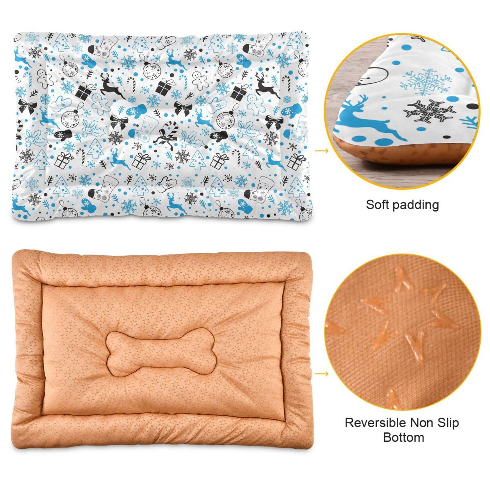 Coikll Cute Animals Christmas Pet Bed Pad Soft Dog Bed Mat with Anti-Slip Bottom, Machine Washable Crate Pad Mattress for Dog Sleeping- 24 * 18inches